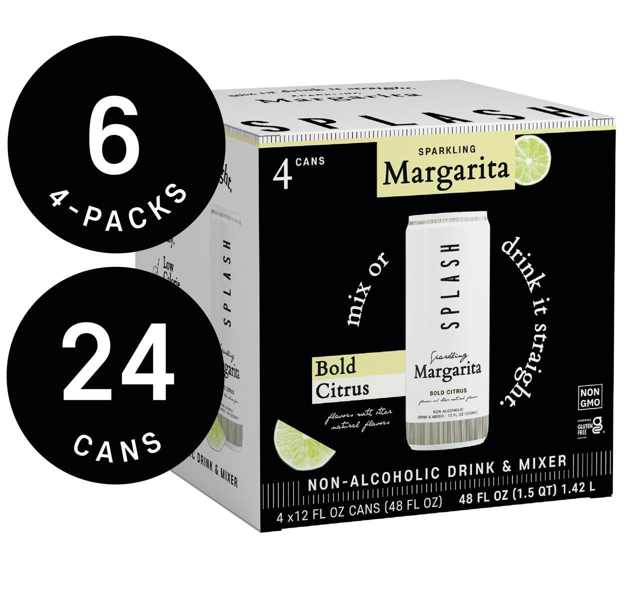 SPLASH Sparkling Margarita Cocktail Mixer, 12 Fl Oz, (6) 4-Packs (Non ...