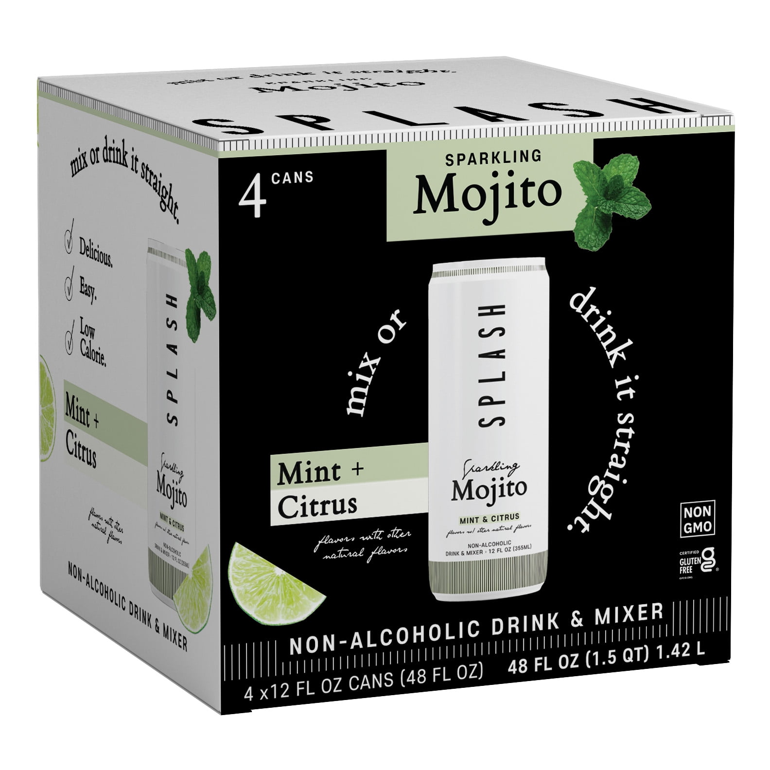 SPLASH Sparkling Mojito Cocktail Mixer, 12 Fl Oz, 4-Pack (Non-Alcoholic ...