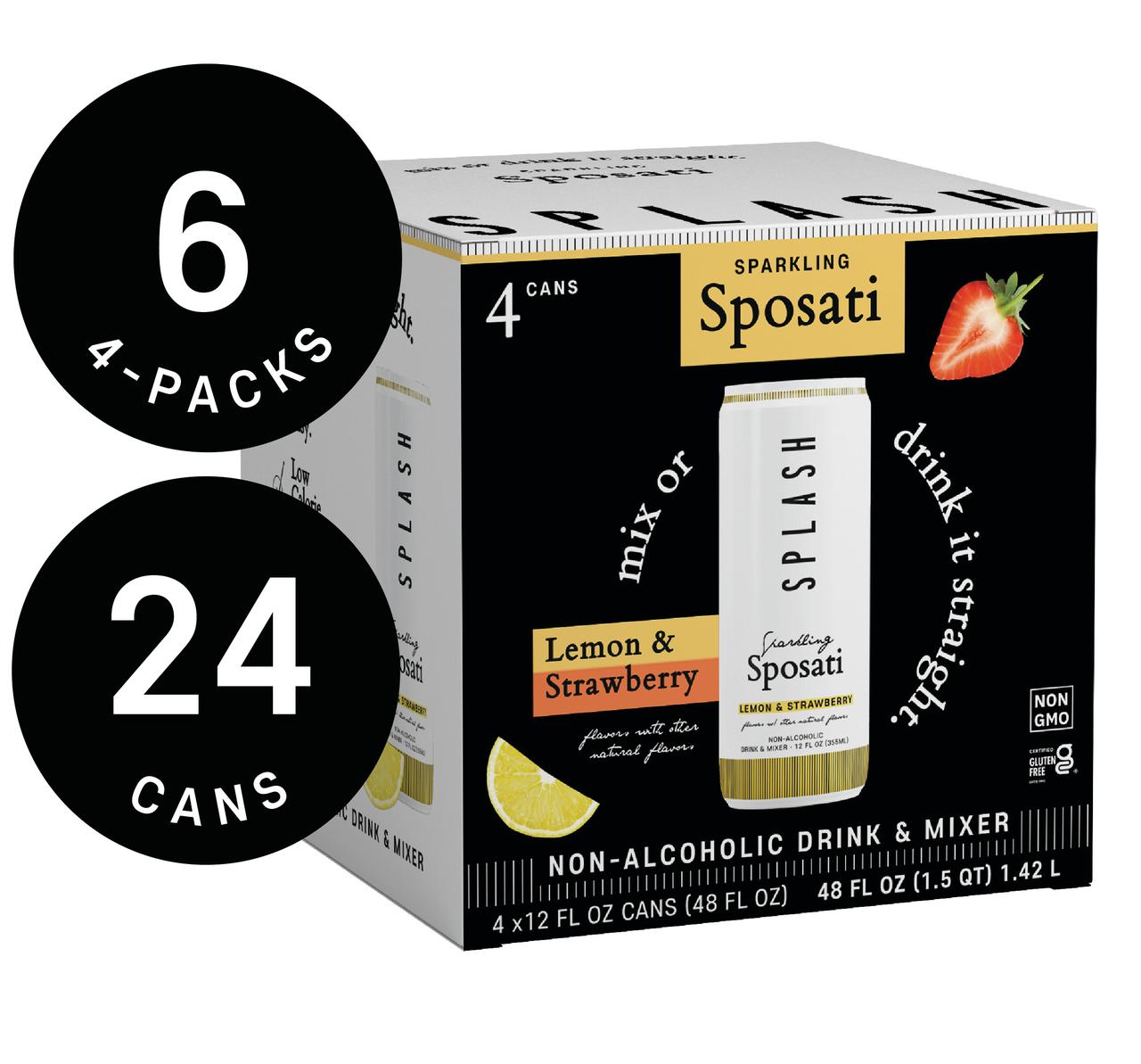 SPLASH Sparkling Sposati Cocktail Mixer, 12 Fl Oz, (6) 4-Pack (Non ...