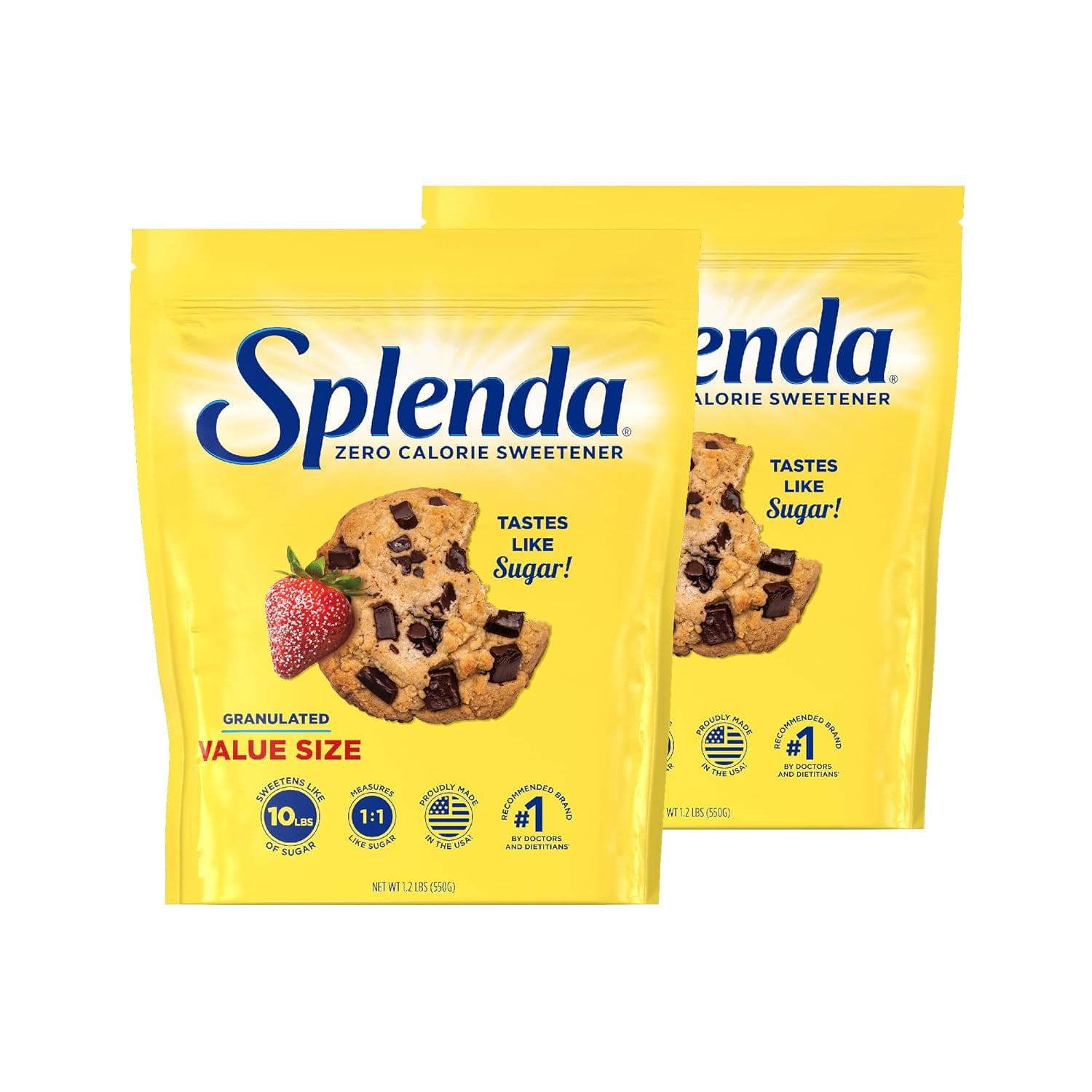 SPLENDA Zero Calorie Sweetener, Granulated Sugar Substitute, Resealable Twin Pack Bags, 25.22 ...