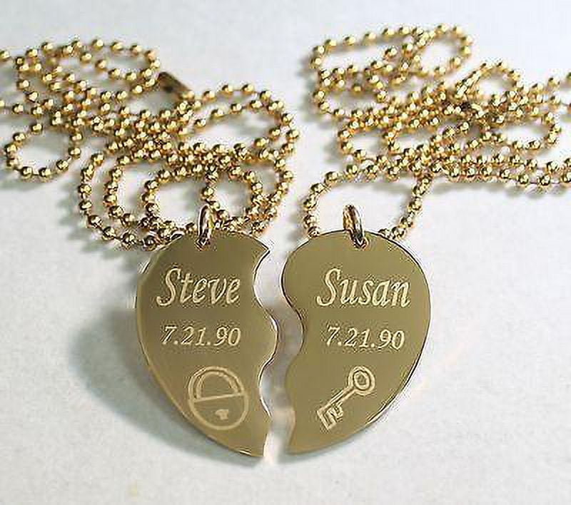 SPLIT HEART NECKLACE LOCK AND KEY STAINLESS STEEL GOLD ION PLATED FREE ...