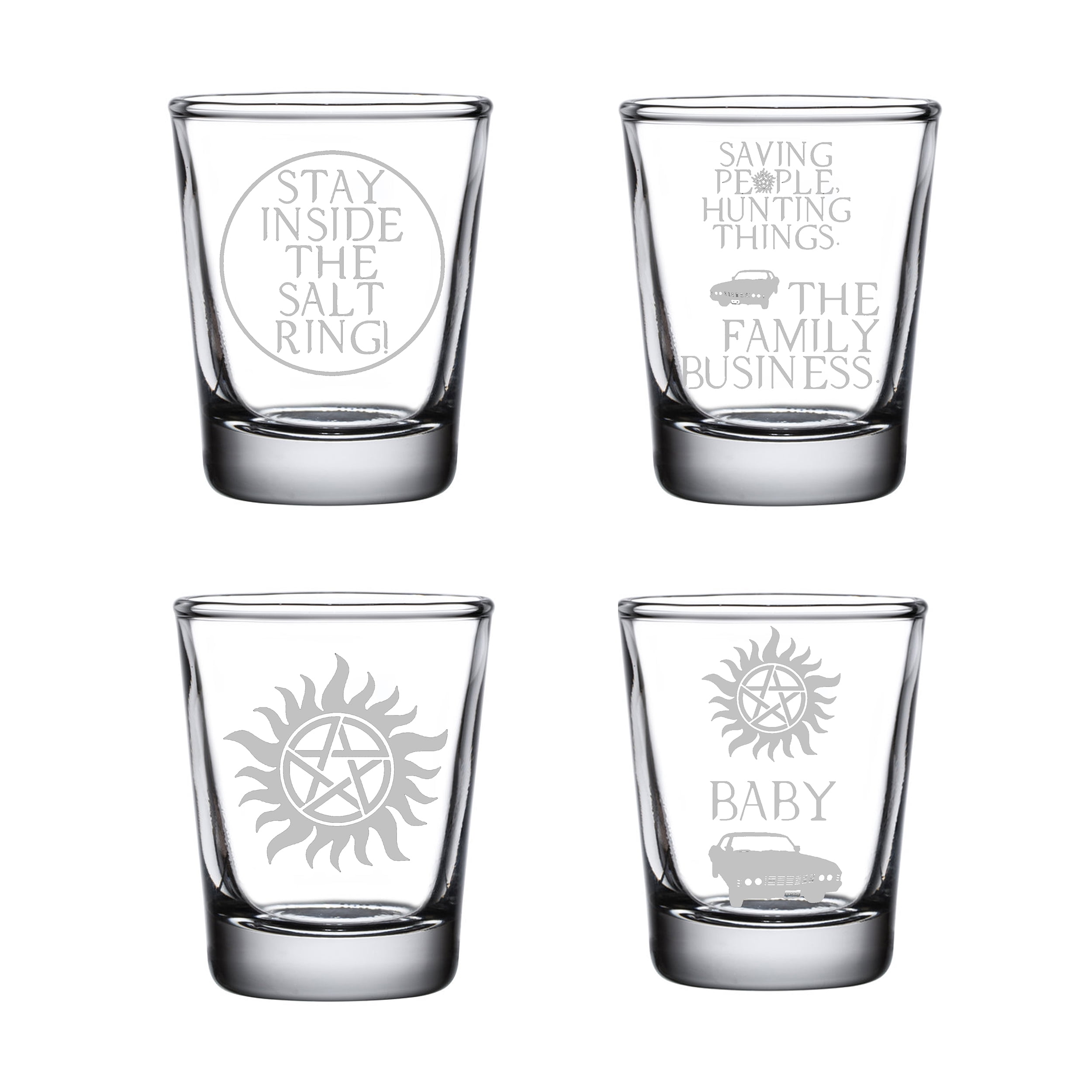 SPN Supernatural Shot Glass Set of Four: Engraved Supernatural Gifts ...