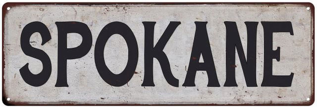 SPOKANE Vintage Look Rustic Metal City State Sign 8 x 24 Matte Finish ...