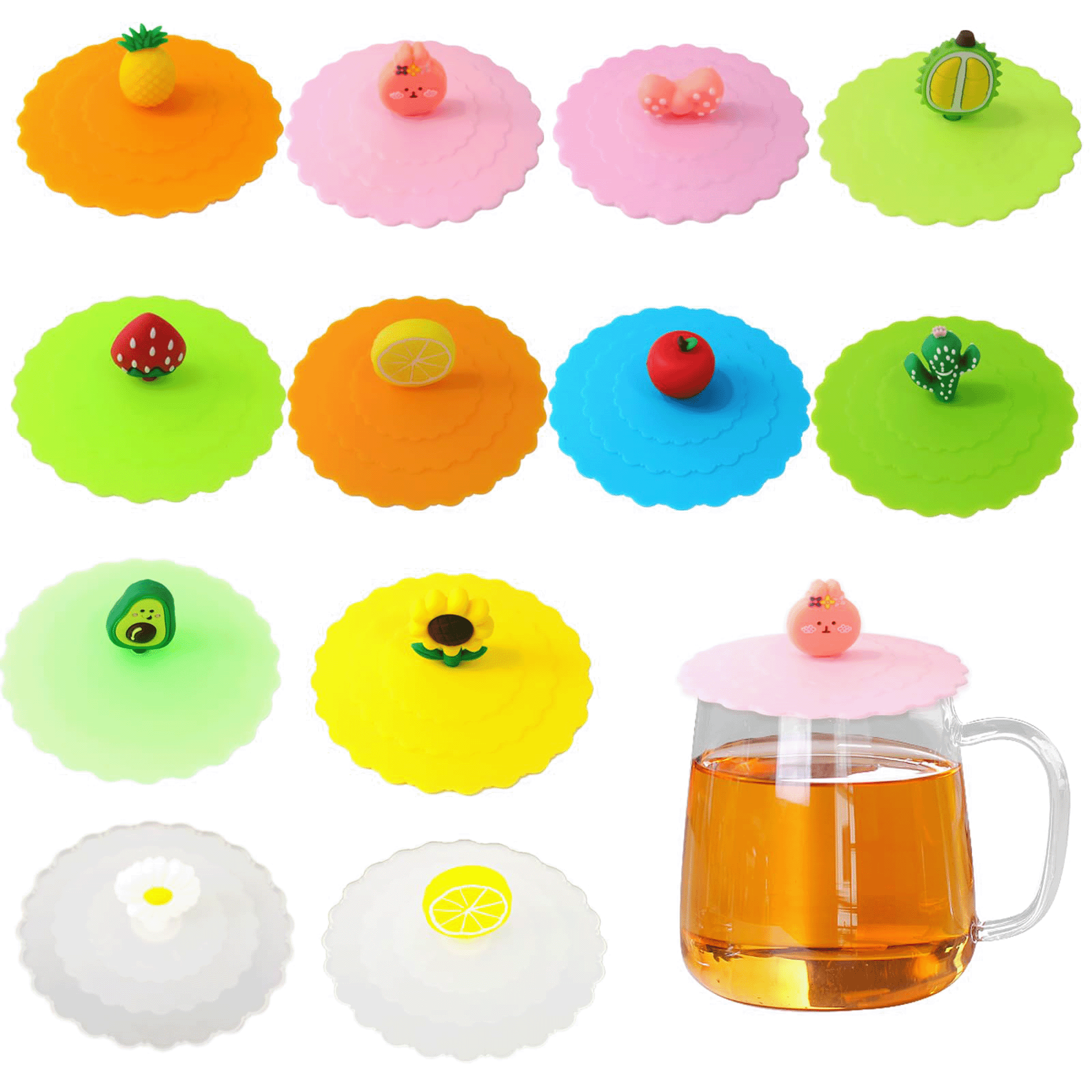 SPOKKI 12 PCS Silicone Cup Lids, Reusable Anti-Dust Coffee Mug Cover ...