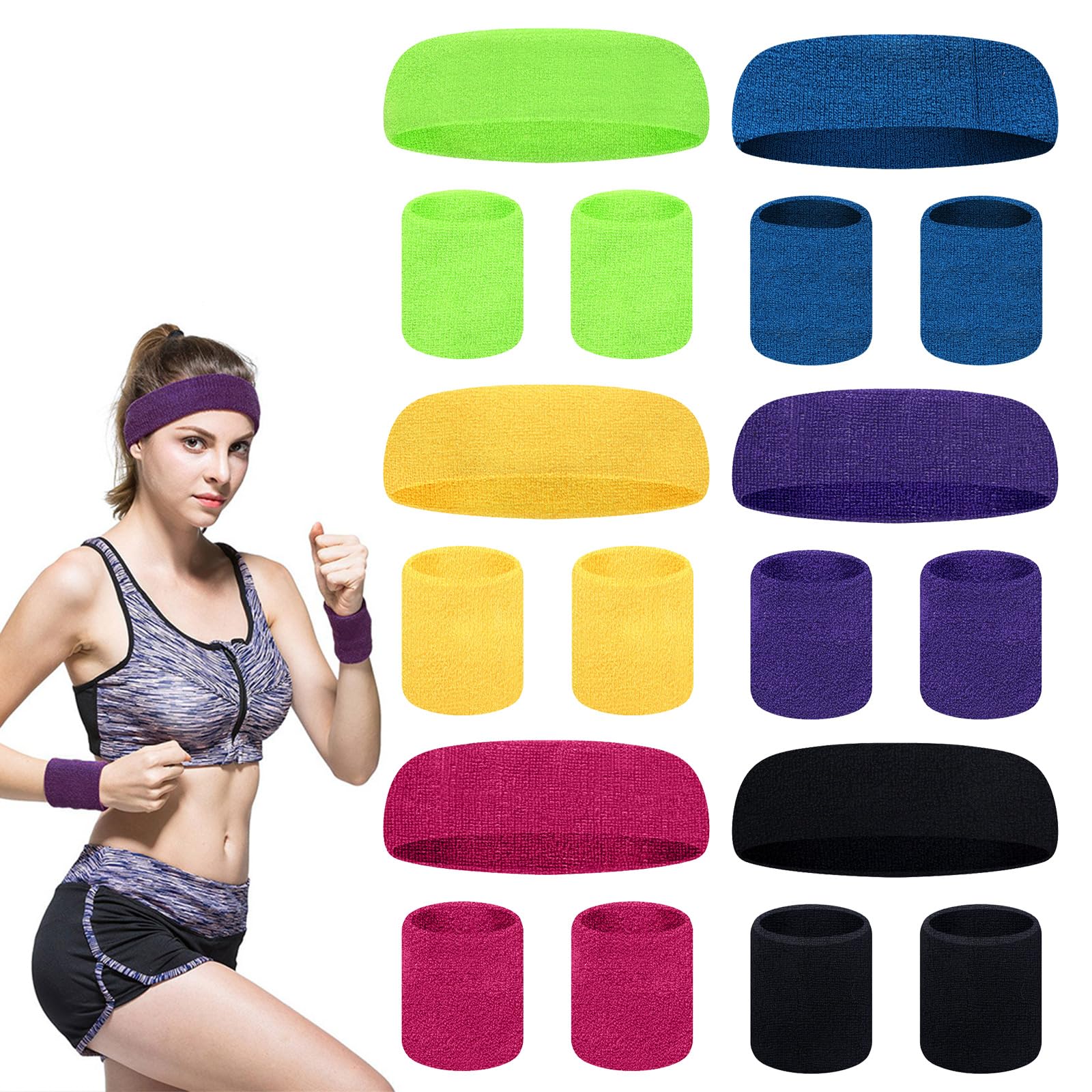 Farfi Colorful Breathable Sweat Absorbent Elastic Wide Headband Sports ...