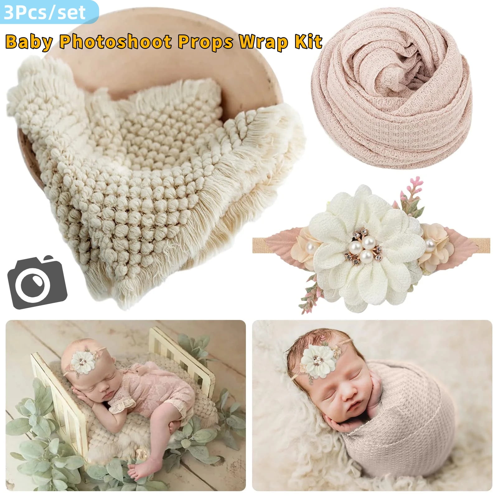 SPOKKI Newborn Photography Props Set, 63 x 14.6 x 0.04 In, Beige Floral ...