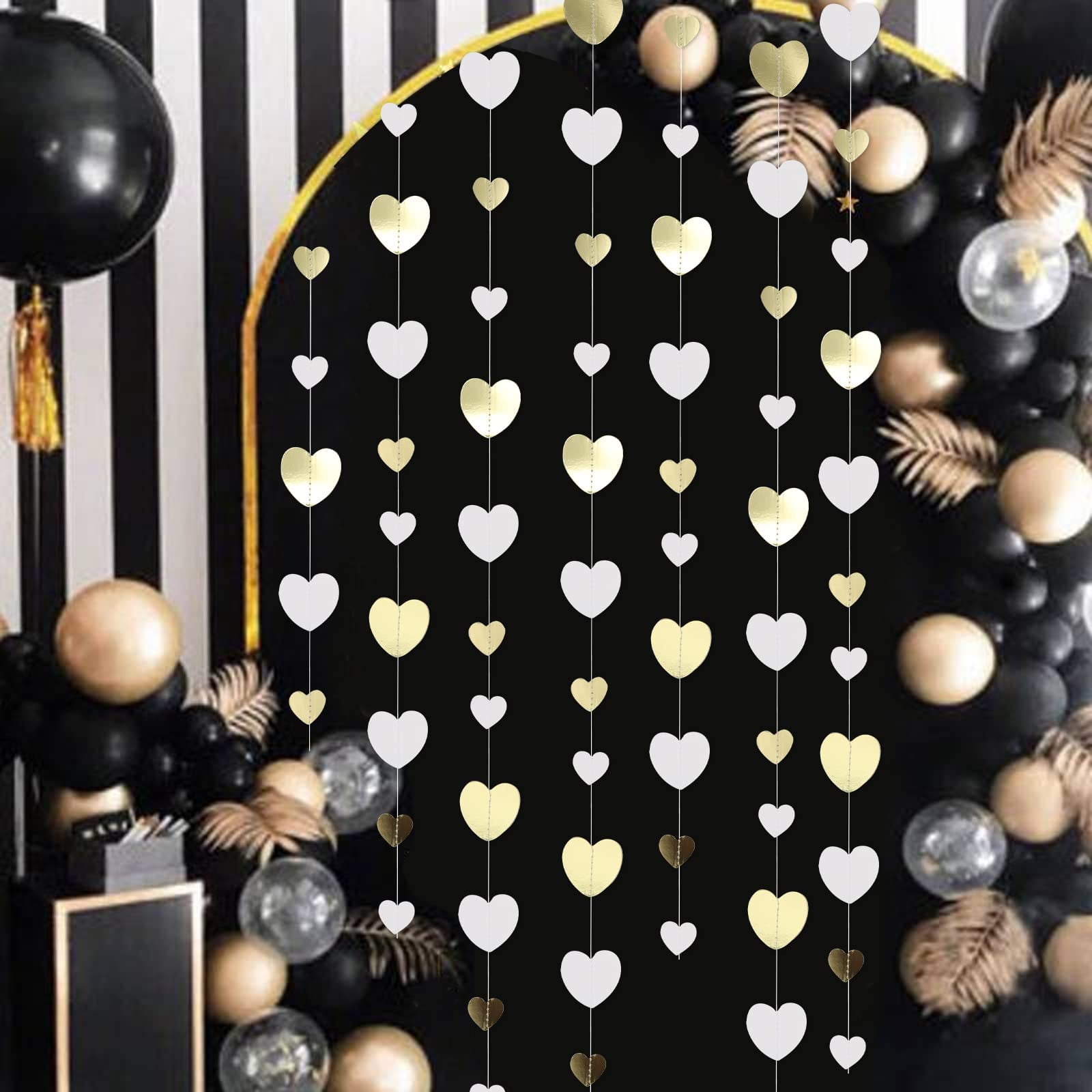 SPOKKI 63Ft White and Gold Love Heart Streamer Banner Garland Hanging ...