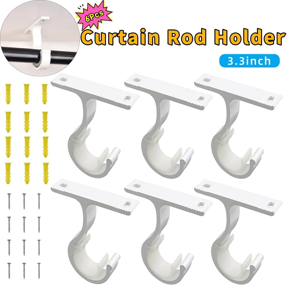 SPOKKI White Ceiling Curtain Rod Holders, 8.3cm Aluminum Brackets, 6 ...