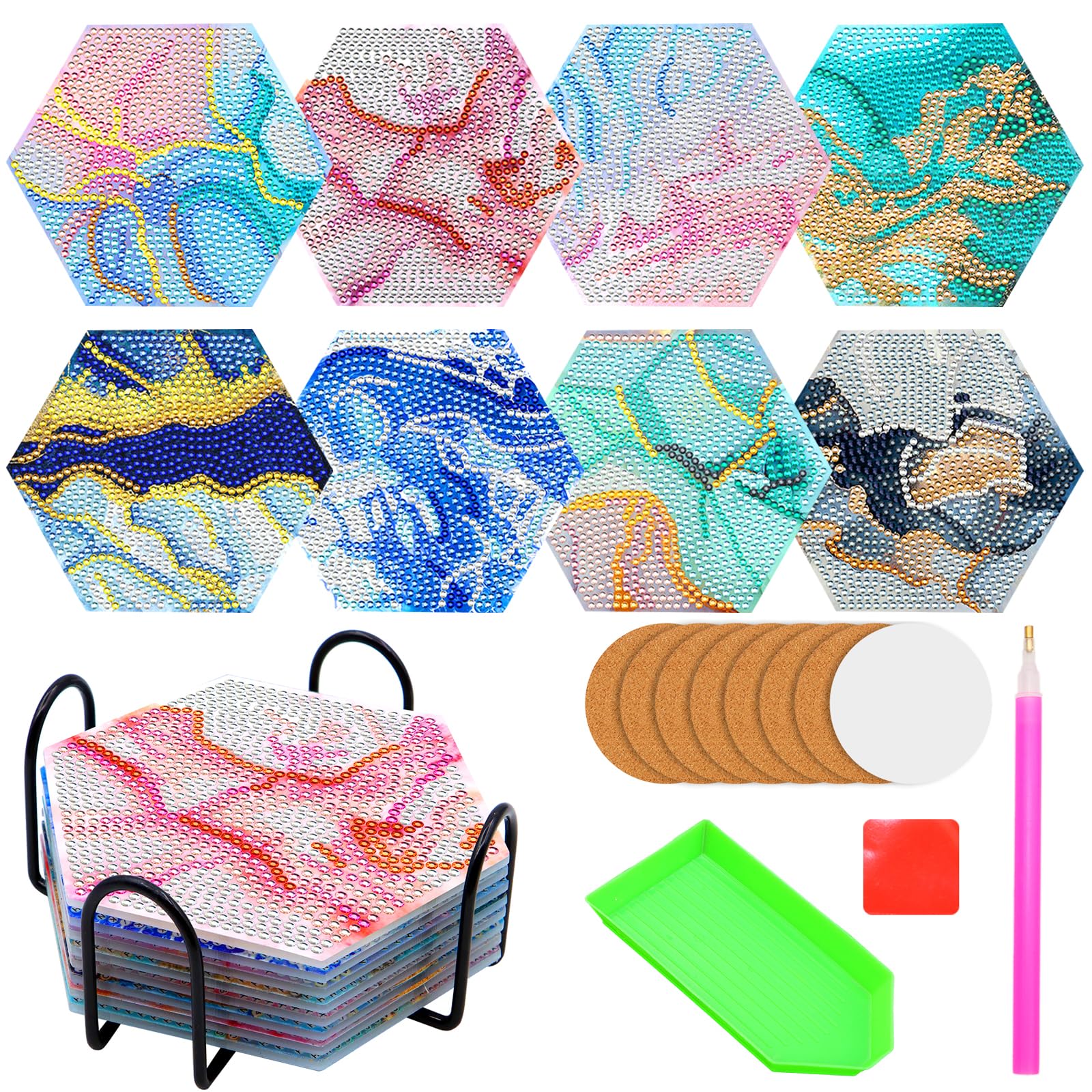 WWD POOL 8Pcs Sunflower Diamond Art Painting Coasters for Drinks DIY ...