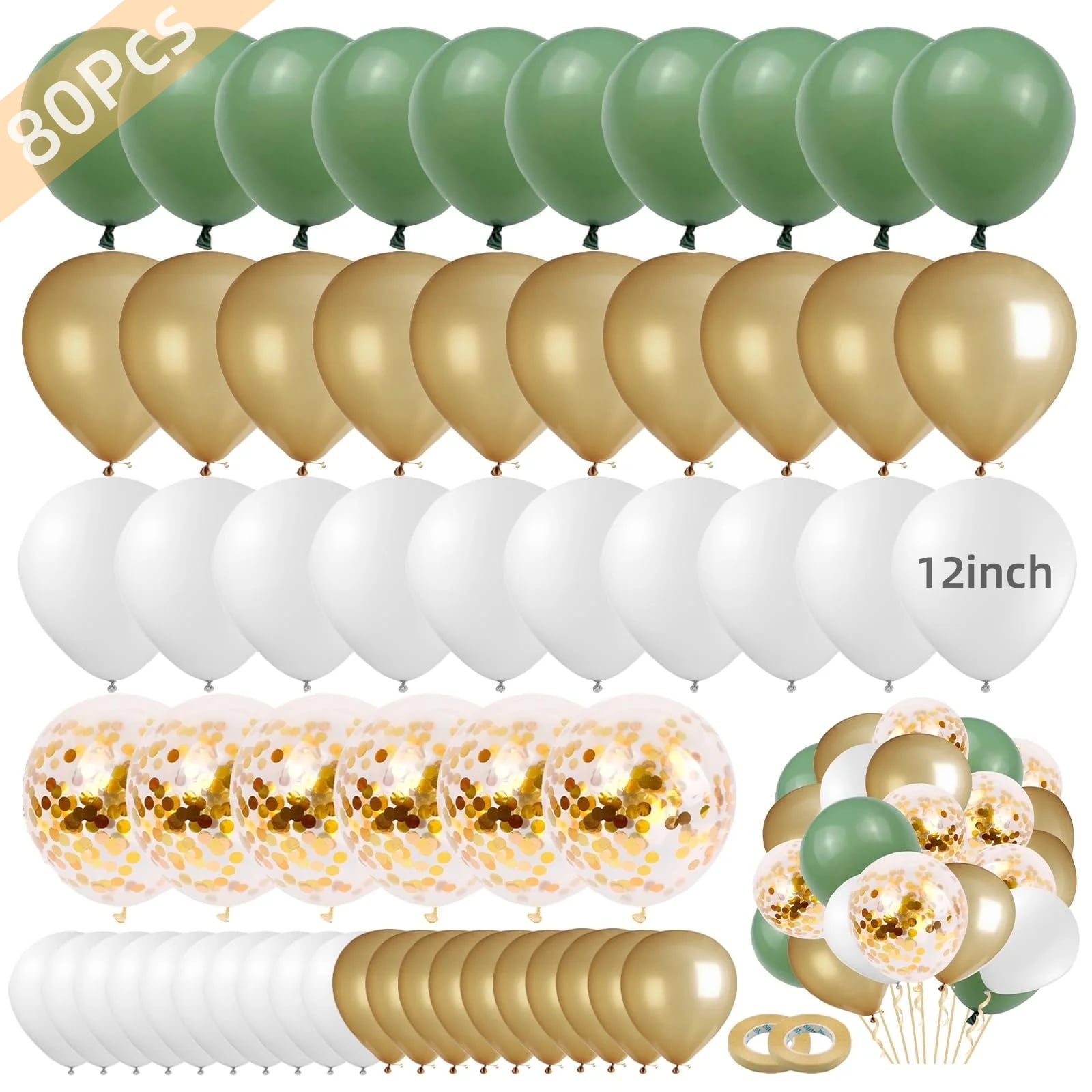 SPOKKI 80 Pcs Green and Gold Party Ballons, Bulk Pack Assorted Latex ...