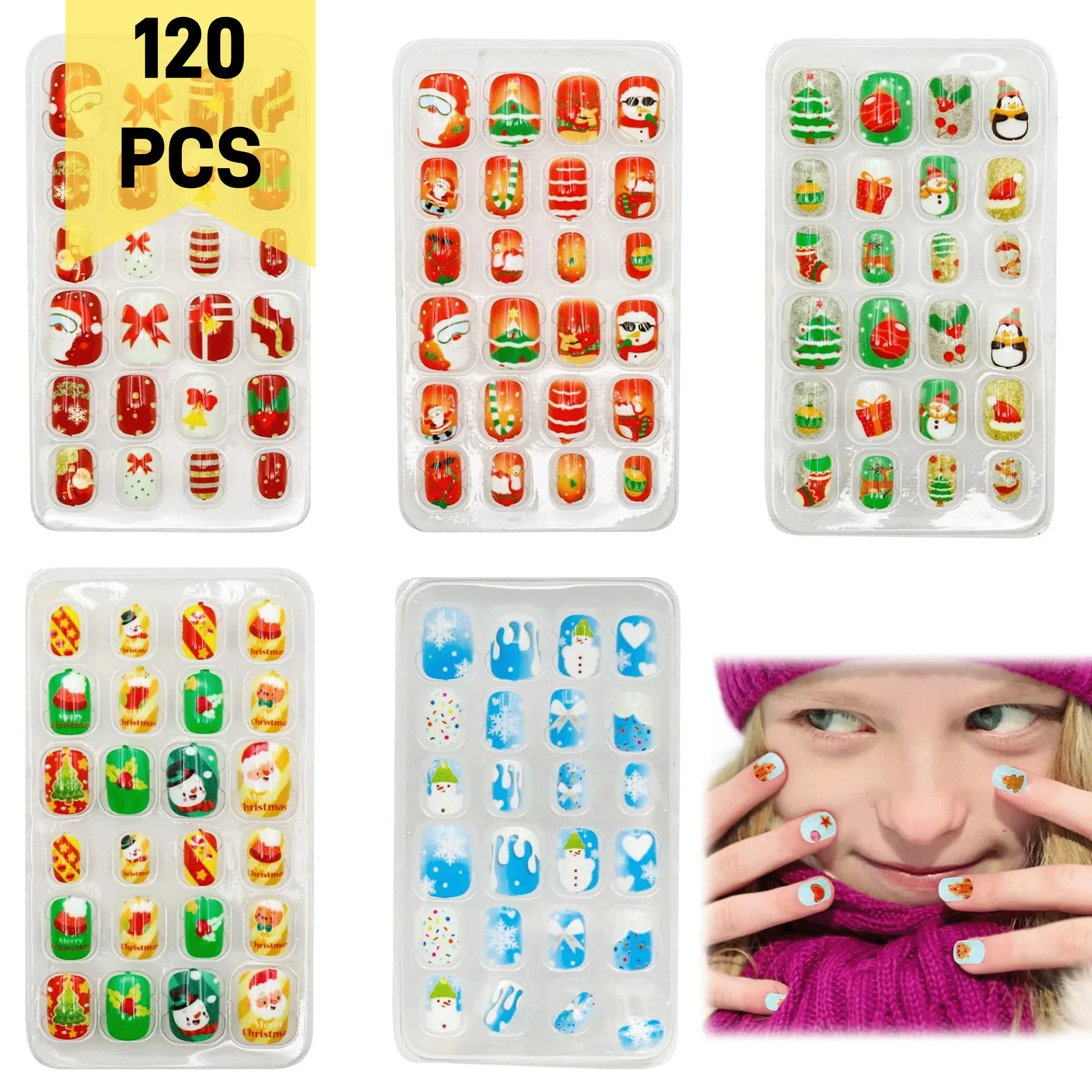 SPOKKI Christmas Acrylic Fake Nails - 120PCS 5 Pack Press on Nails ...