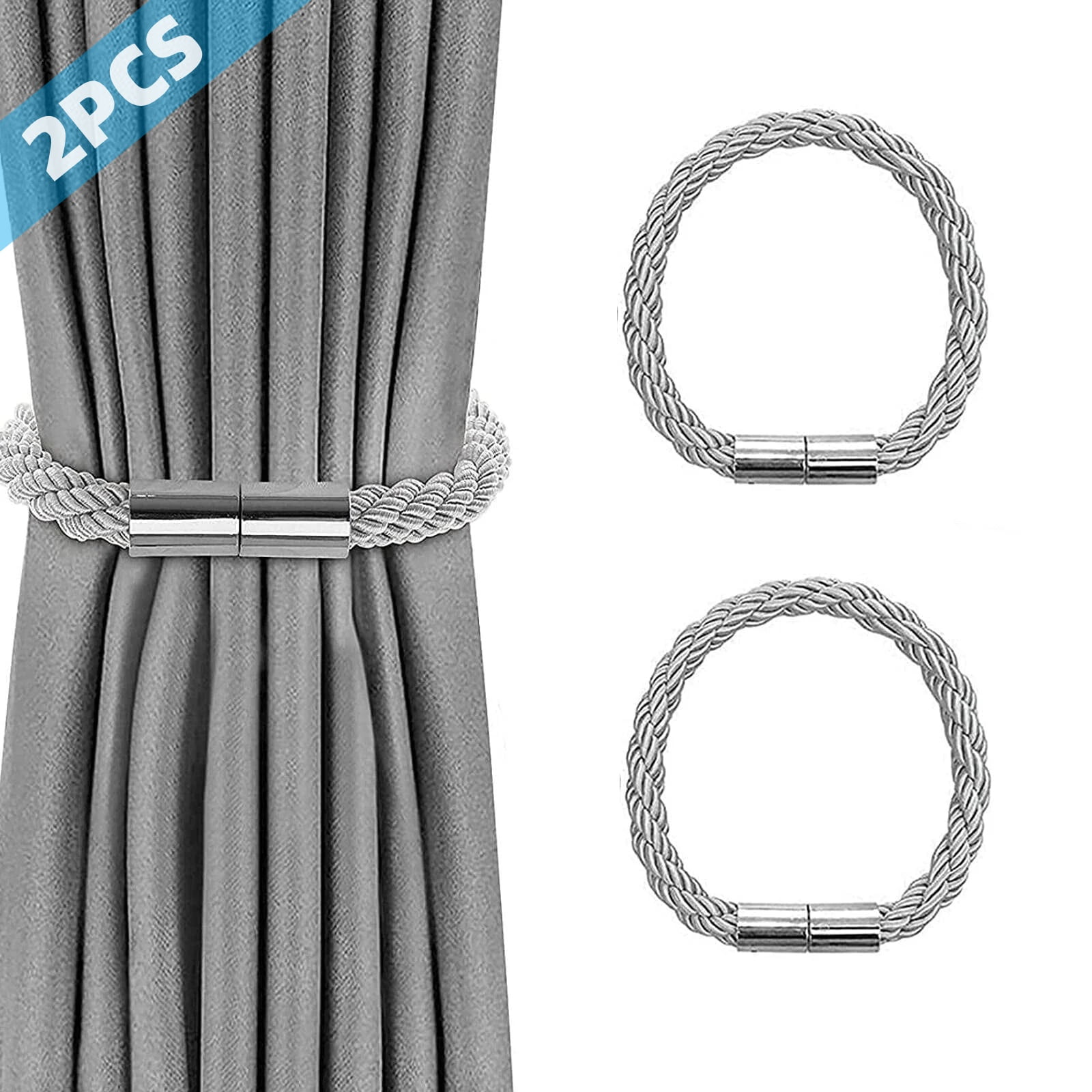 SPOKKI Magnetic Curtain Tiebacks Set of 2 Gray with Magnet, Curtain ...