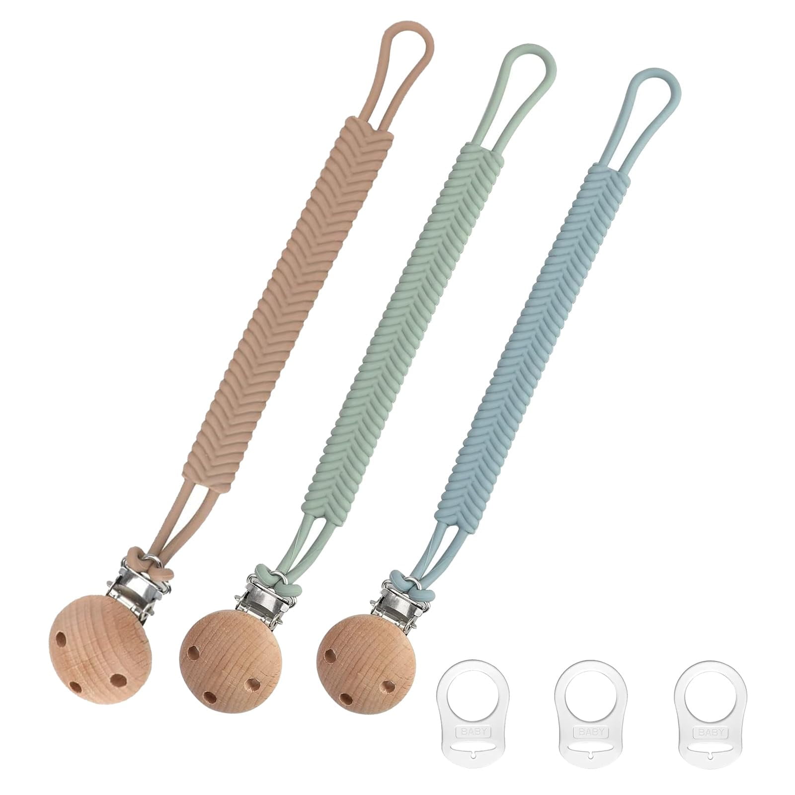 SPOKKI Silicone Dummy Clip Soother Chains Pacifier Holder Clips 3 Pcs ...