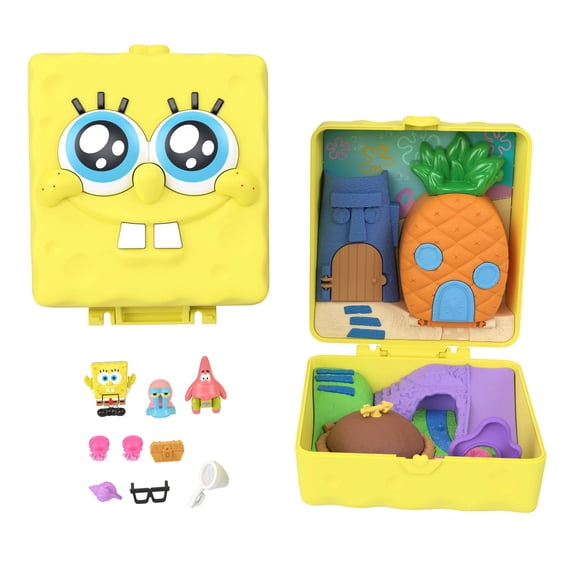 Polly Pocket Micro Dolls & Playset, Spongebob Compact, 7 Accessories ...