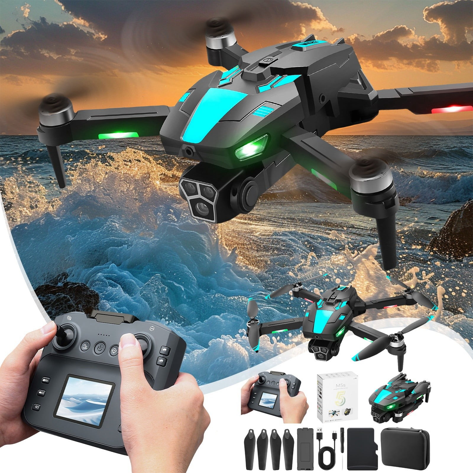 SPOORYYO 1080P HD Screen RC Drone with Brushless Motor, LED Lights ...