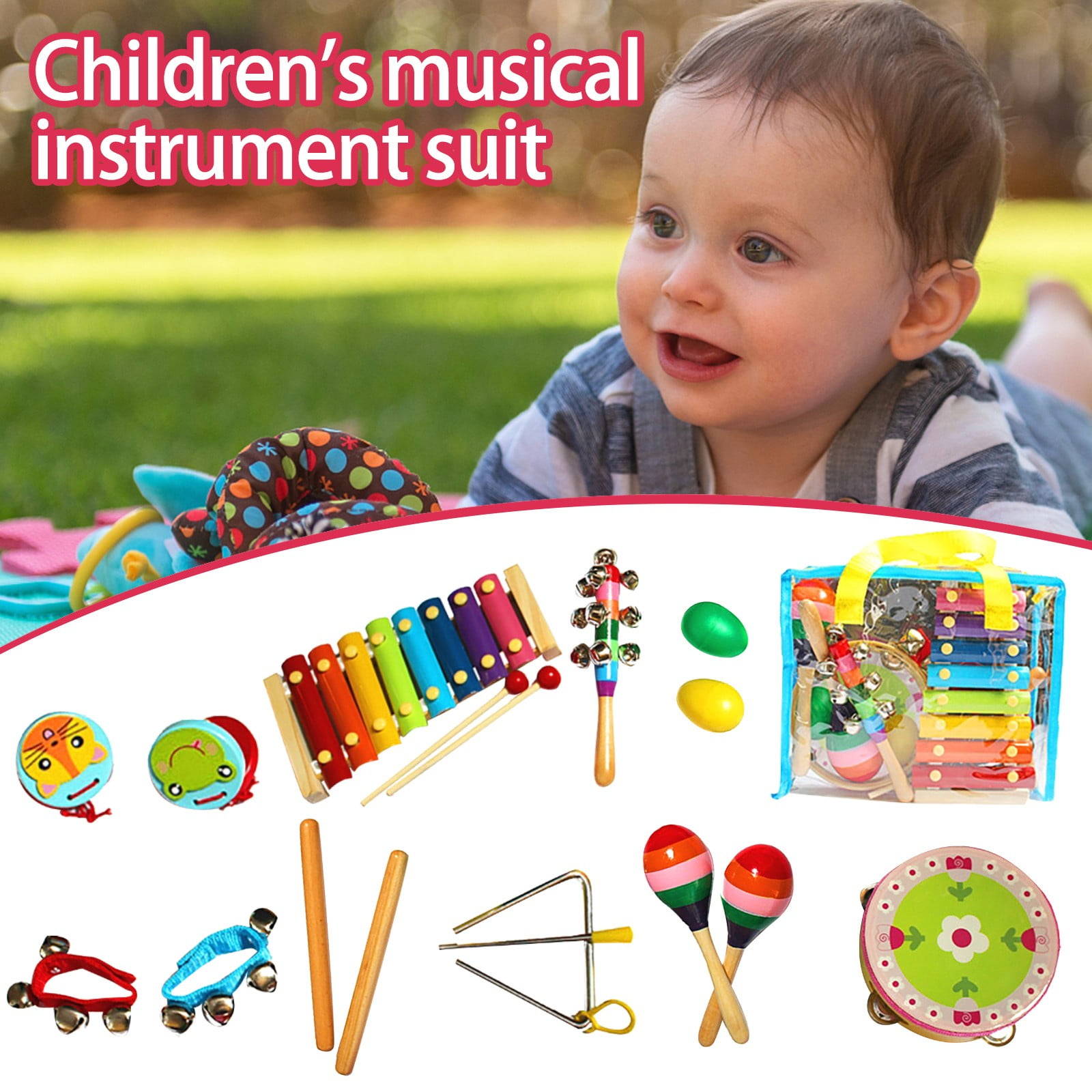 SPOORYYO 14-Piece Children's Percussion Instrument Set with Musical ...