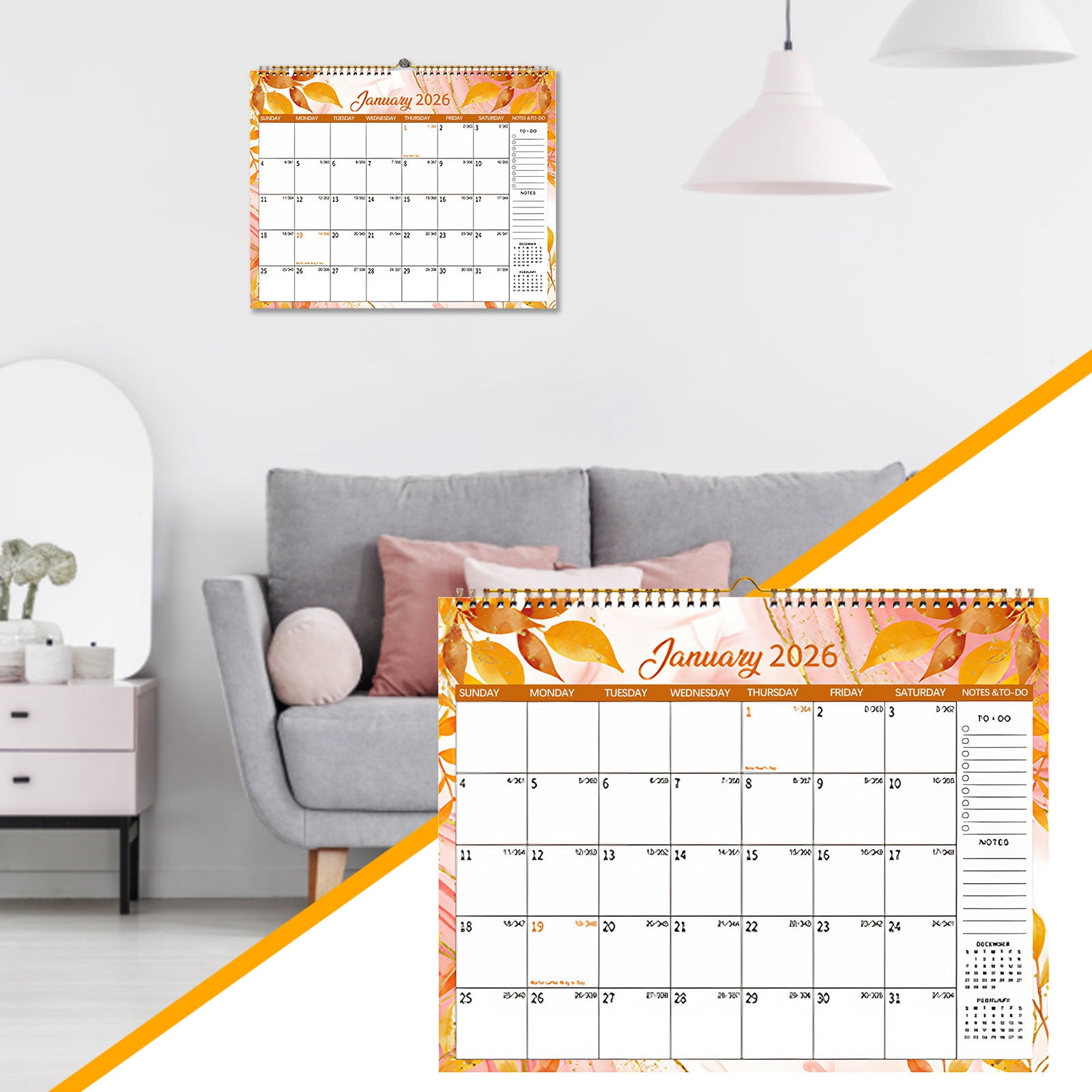 SPOORYYO 2026 English Wall Calendar 12 Month Flower Coil Decoration ...