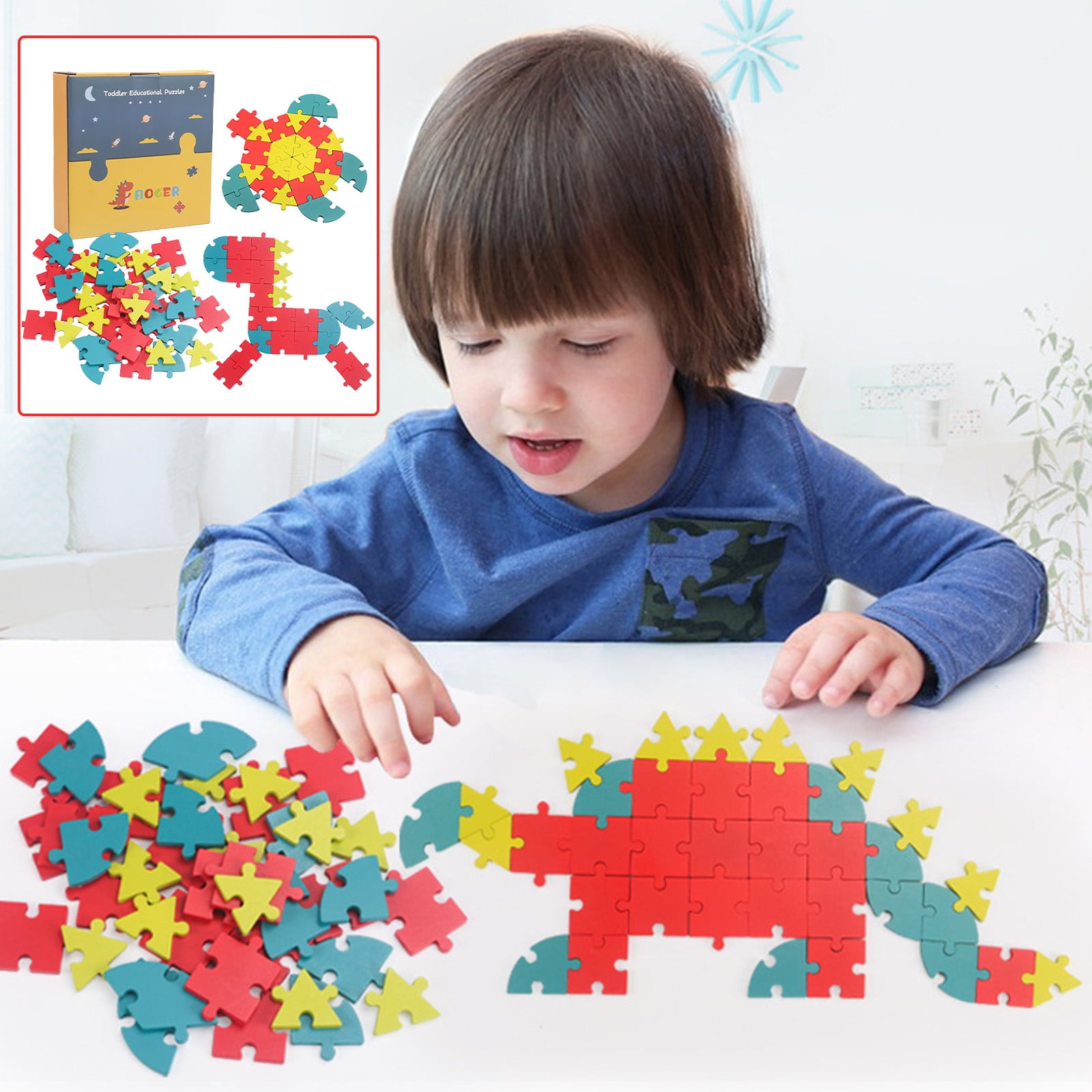 SPOORYYO 40-Piece Geometric Shapes Numbers Letters Puzzle - Safe ...