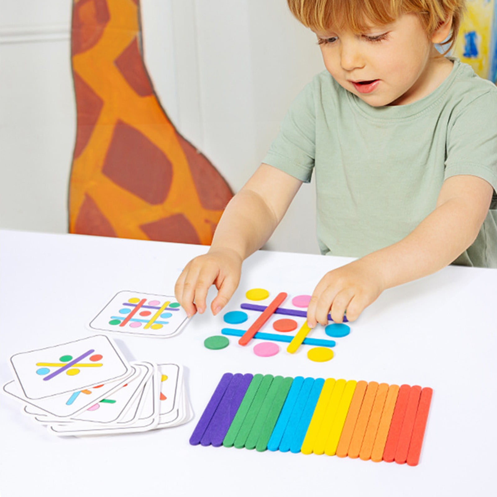 SPOORYYO 52 Piece Wooden Color Stick Puzzle Set - Shape Matching ...