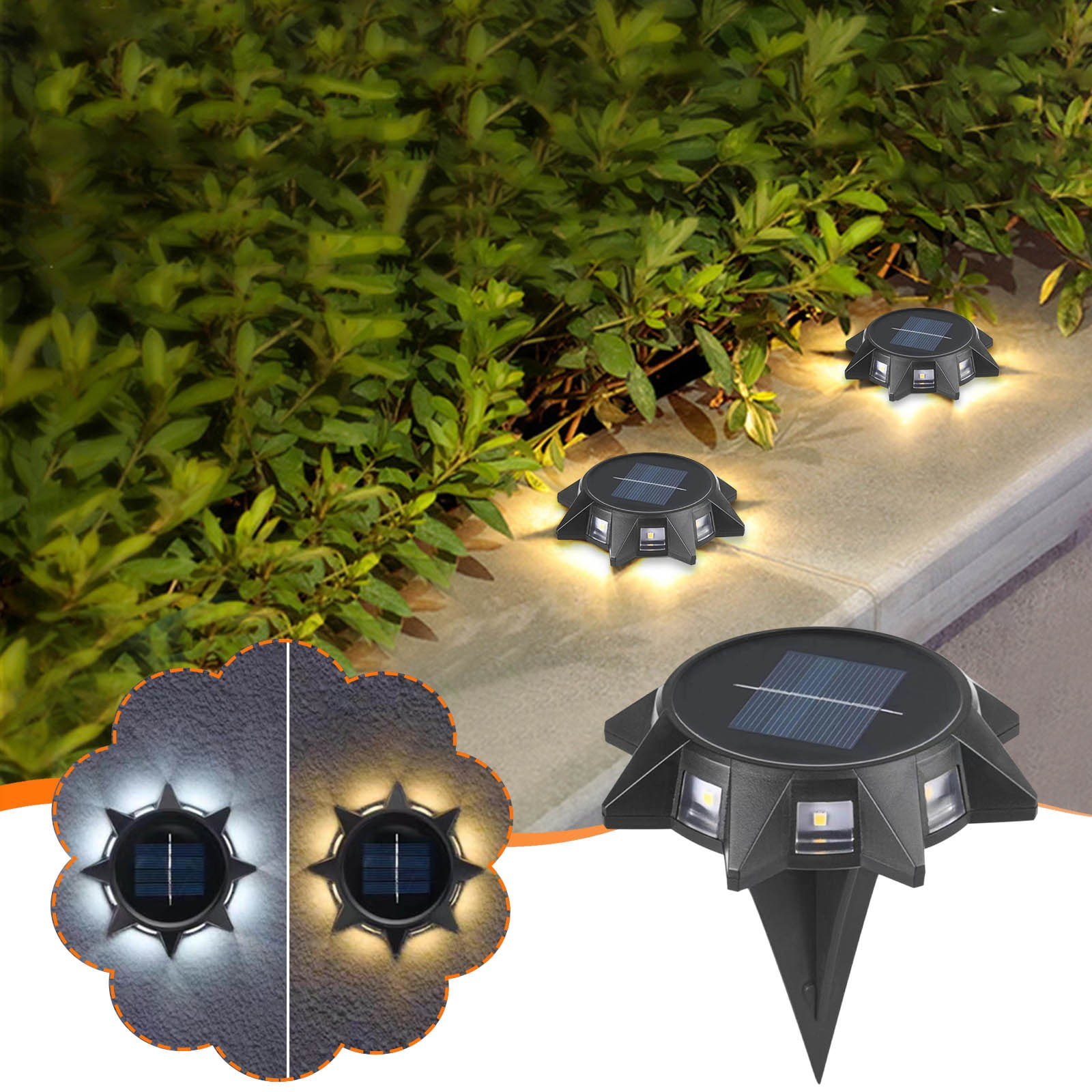 SPOORYYO 8 LED Solar Ground Lights, Waterproof IPX6 Outdoor Solar Disk ...