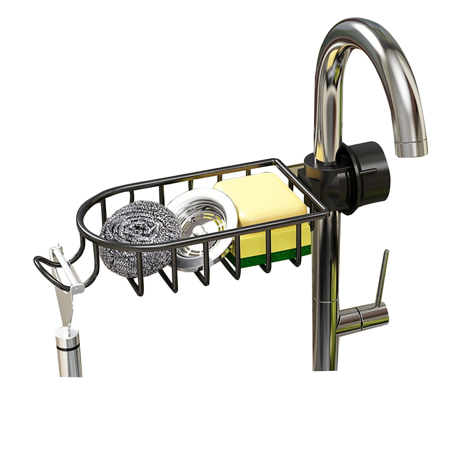 SPOORYYO Adjustable Aluminum Faucet Storage Rack with Sponge Holder ...