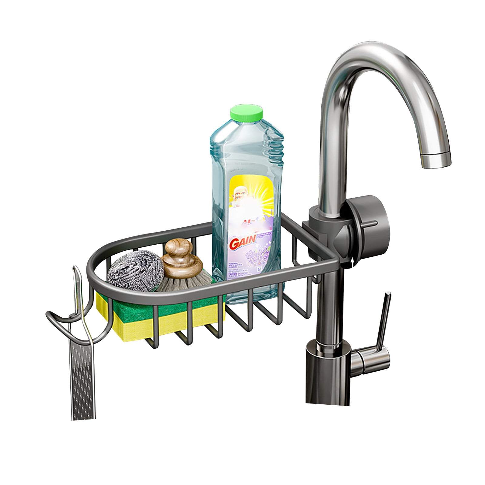 SPOORYYO Adjustable Aluminum Faucet Storage Rack with Sponge Holder ...
