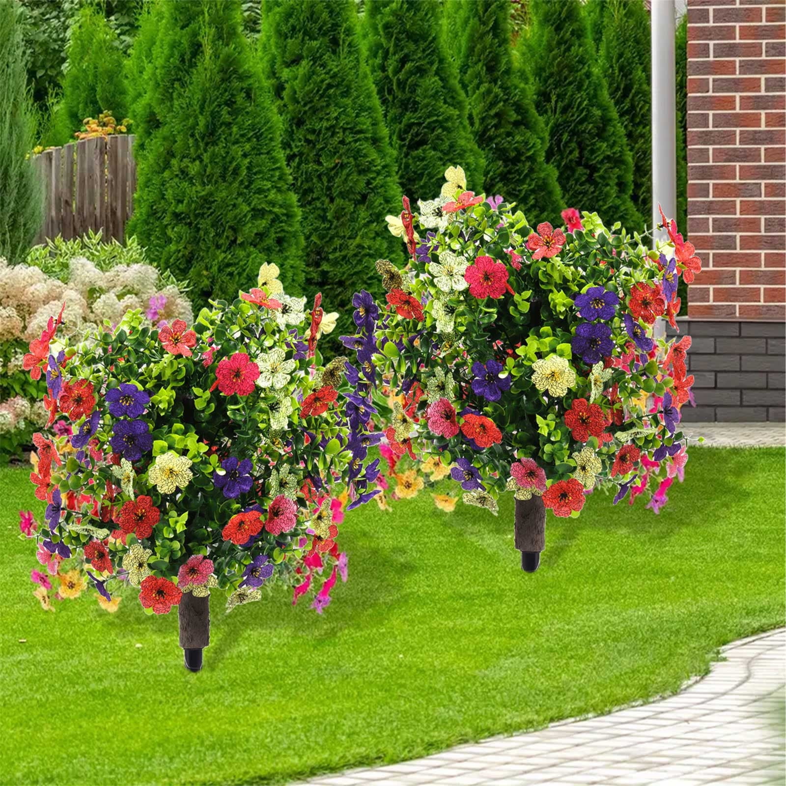 SPOORYYO Artificial Violet Flower Topiary Ball Realistic Bushes Plants ...