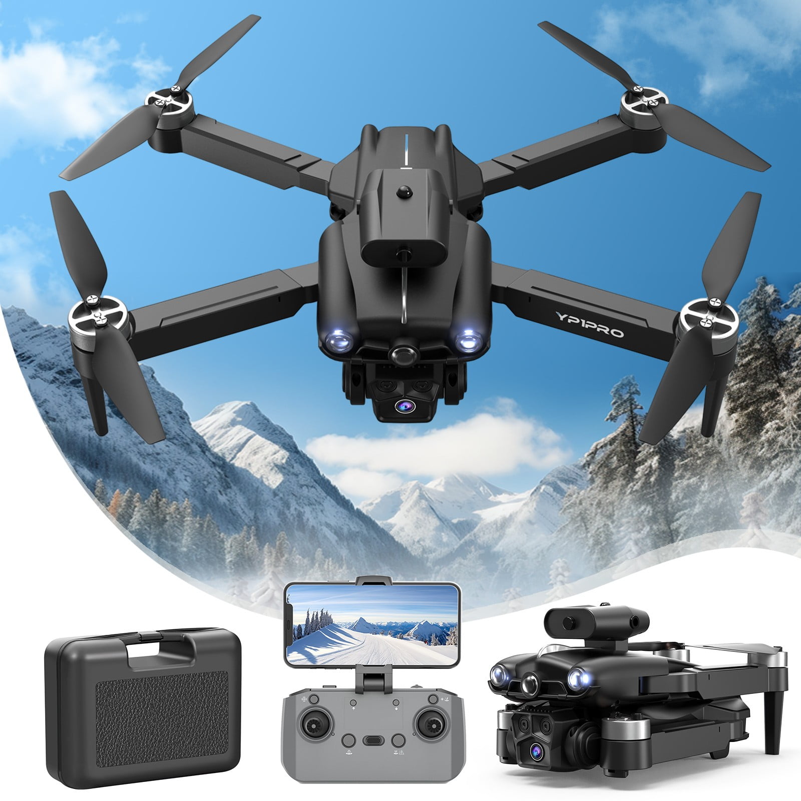 SPOORYYO Brushless Motor Drone with 5 Camera for Adults, Mini WiFi FPV ...