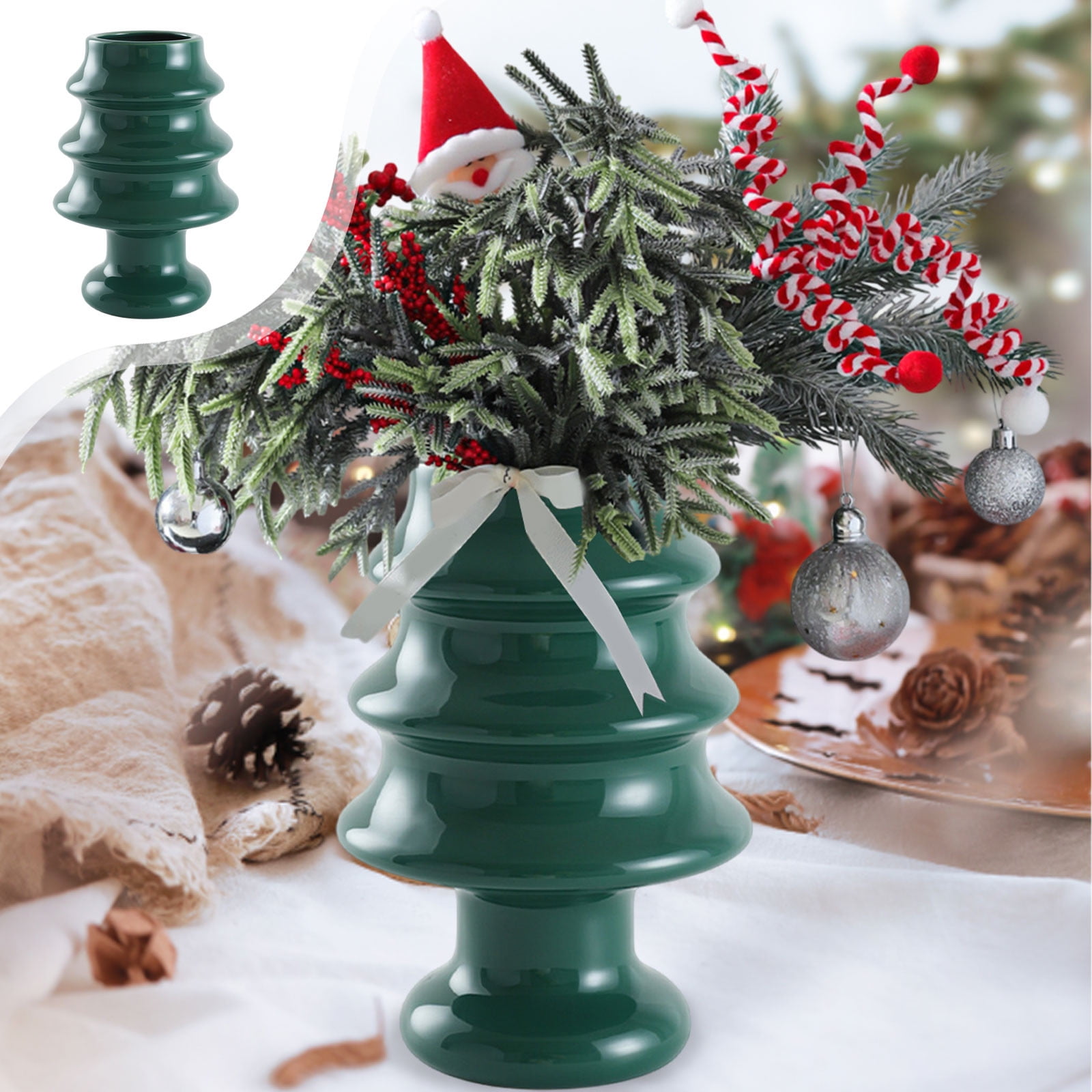 SPOORYYO Ceramic Christmas Tree and Boot Vase Set - Red and Green Oven ...