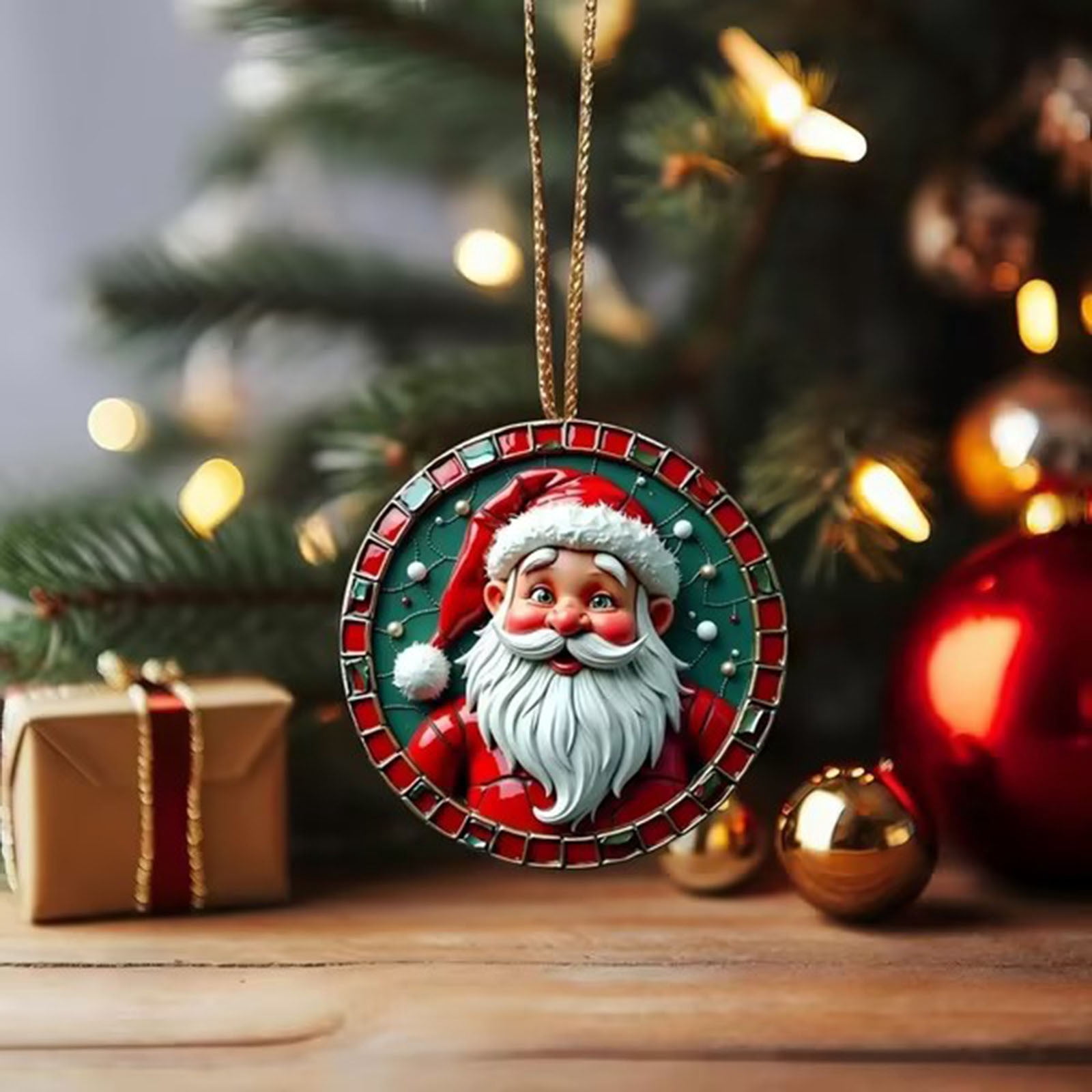 SPOORYYO Ceramic Christmas Tree Ornaments, Double-Sided Stained Glass ...