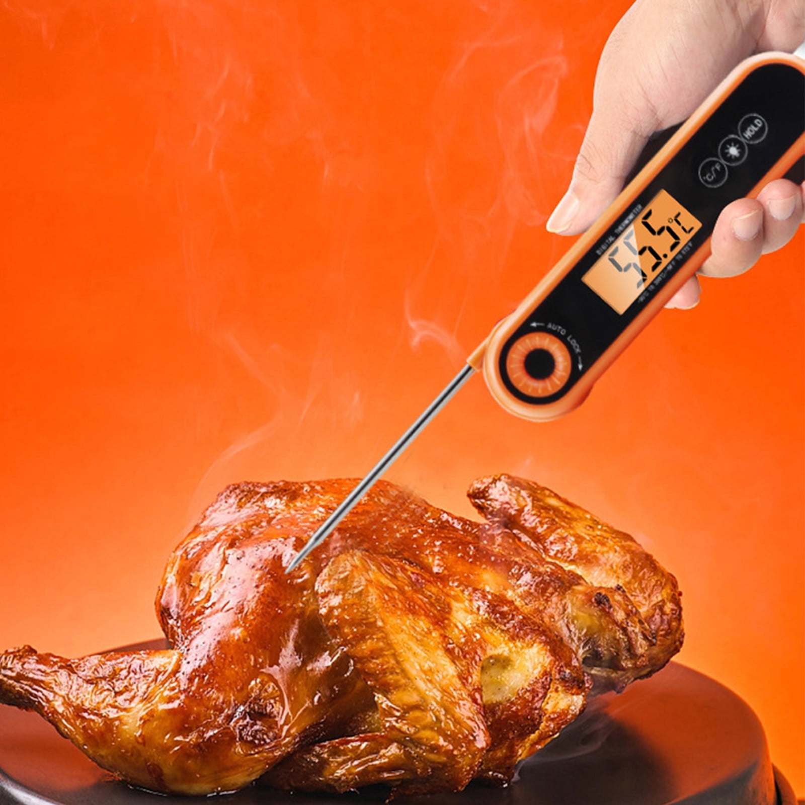 SPOORYYO Digital Meat Thermometer for Cooking, Grilling, BBQ - Foldable ...