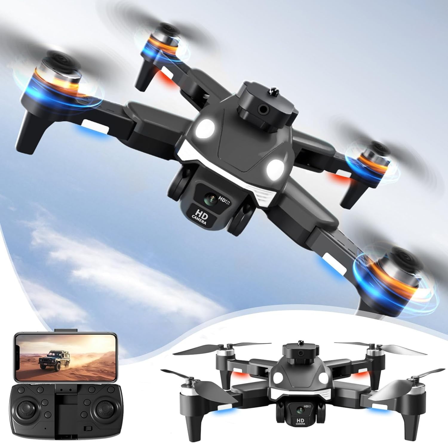 SPOORYYO Foldable Remote Control Drone,4K Brushless Motor Drone ...