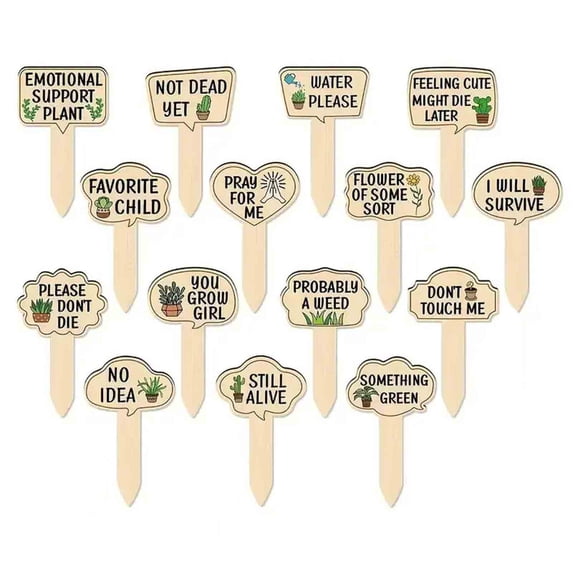 SPOORYYO Funny Wooden Plant Insert Tags - Hilarious Garden Markers with ...