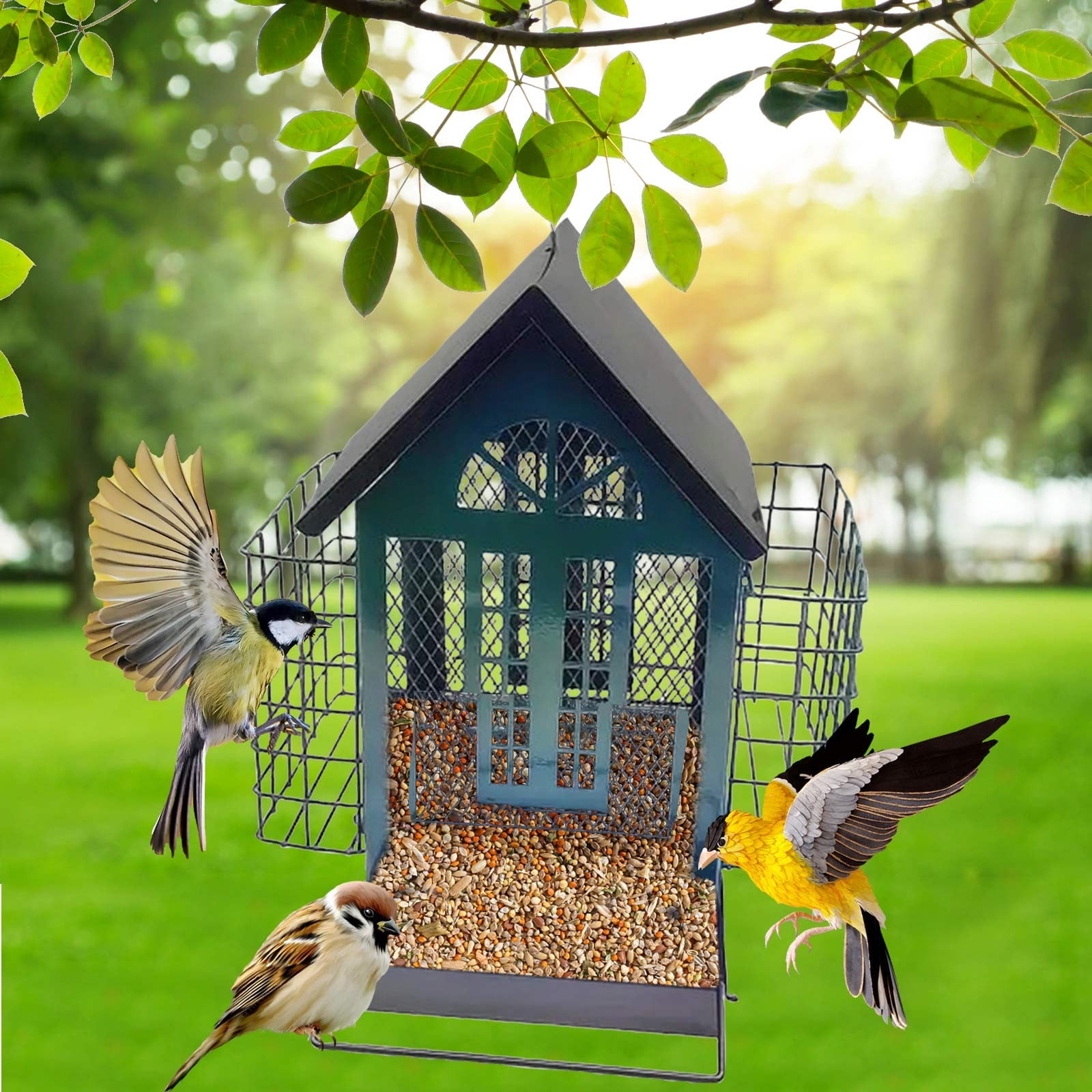 SPOORYYO Hanging Metal Bird Feeder for Outdoor, Squirrel Proof Wild ...