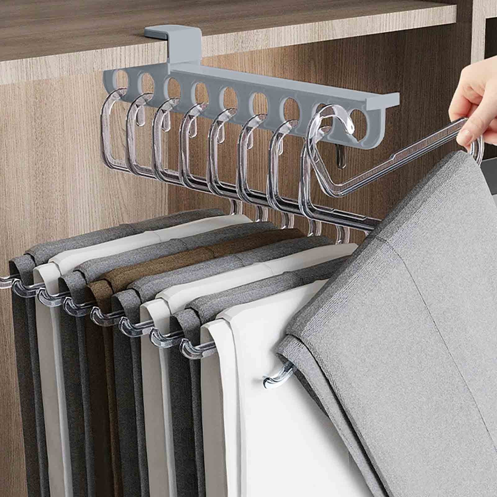 SPOORYYO Household Pull-out Slide Rail Pants Rack Space-Saving Wardrobe ...