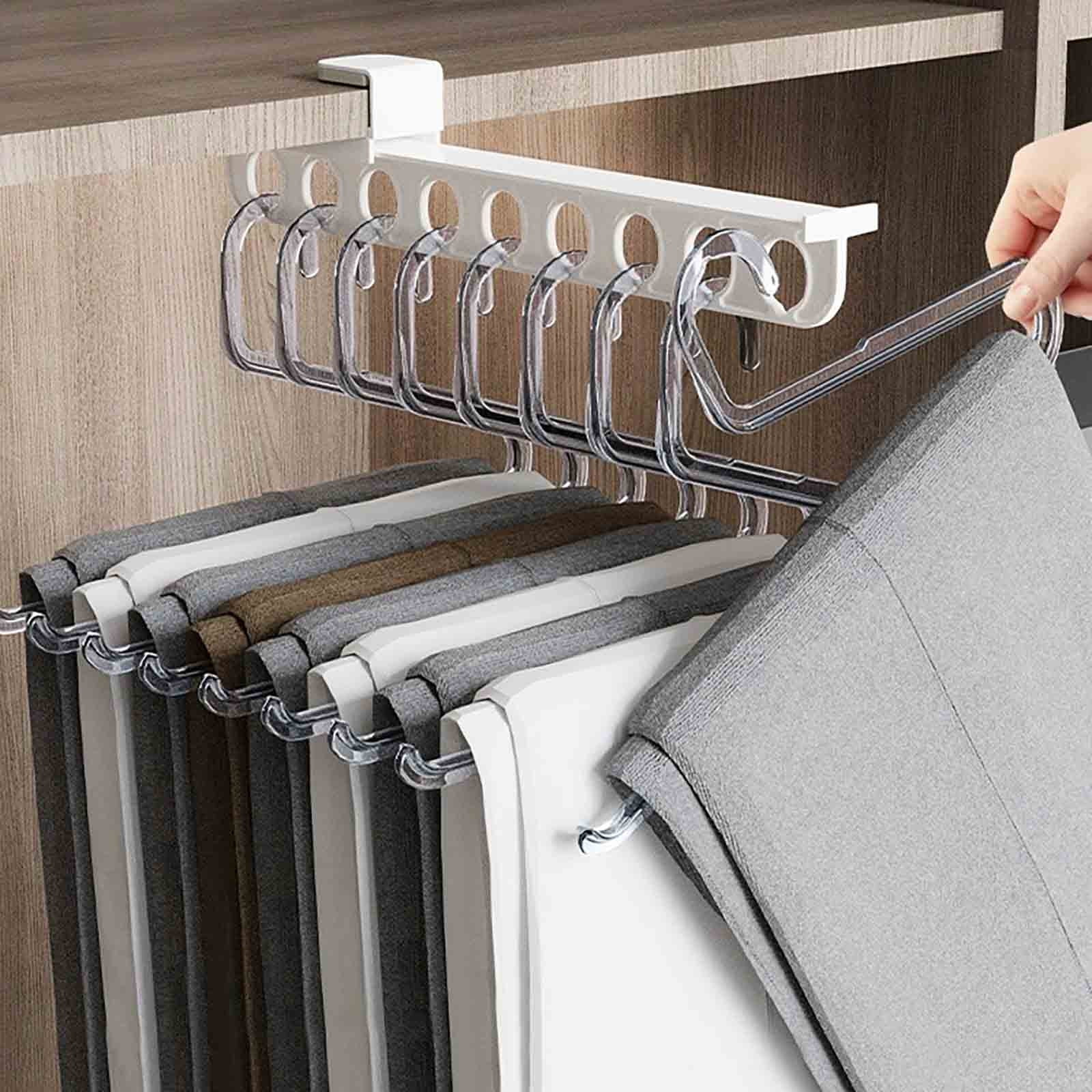 SPOORYYO Household Pull-out Slide Rail Pants Rack Space-Saving Wardrobe ...