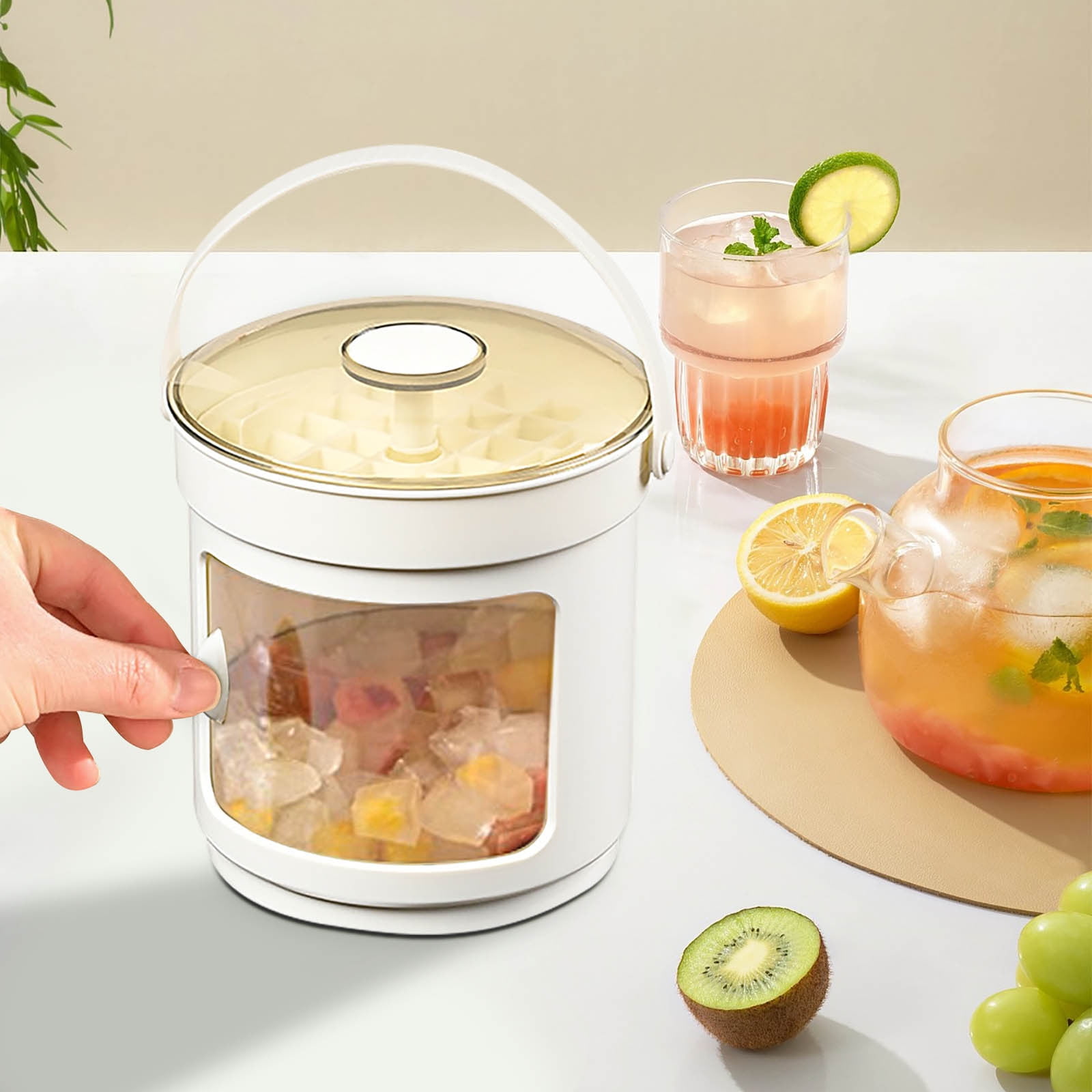 SPOORYYO Ice Cube Tray With Lid, Large Capacity Food-Grade Ice Bucket ...