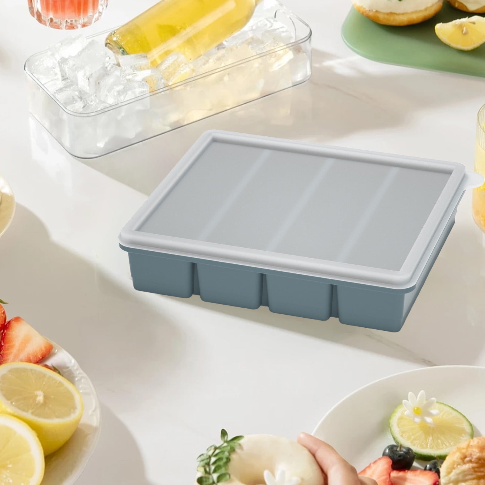 SPOORYYO Large Ice Pieces Silicone Mold With Lid, Large Water Inlet Ice ...