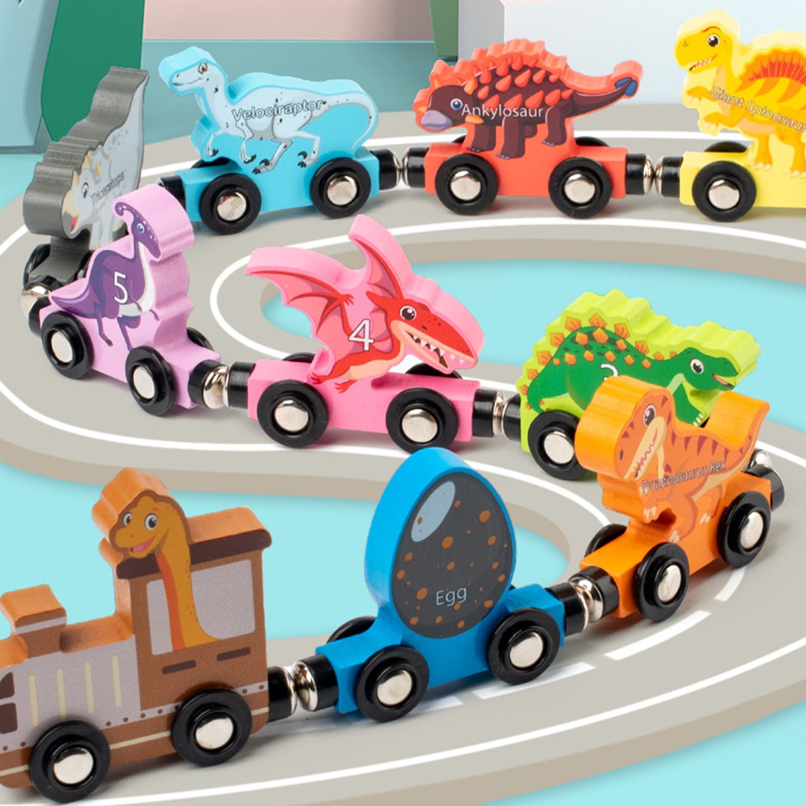 SPOORYYO Magnetic Wooden Dinosaur Train Set for Toddlers - Educational ...