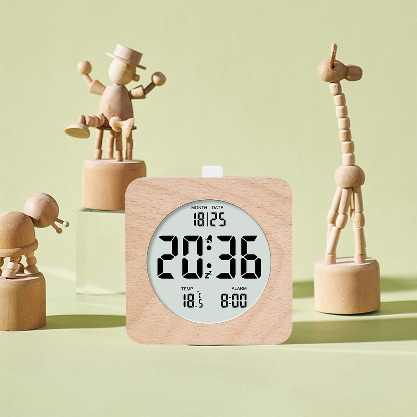 SPOORYYO Multi-Functional Solid Wood Alarm Clock with Temperature ...