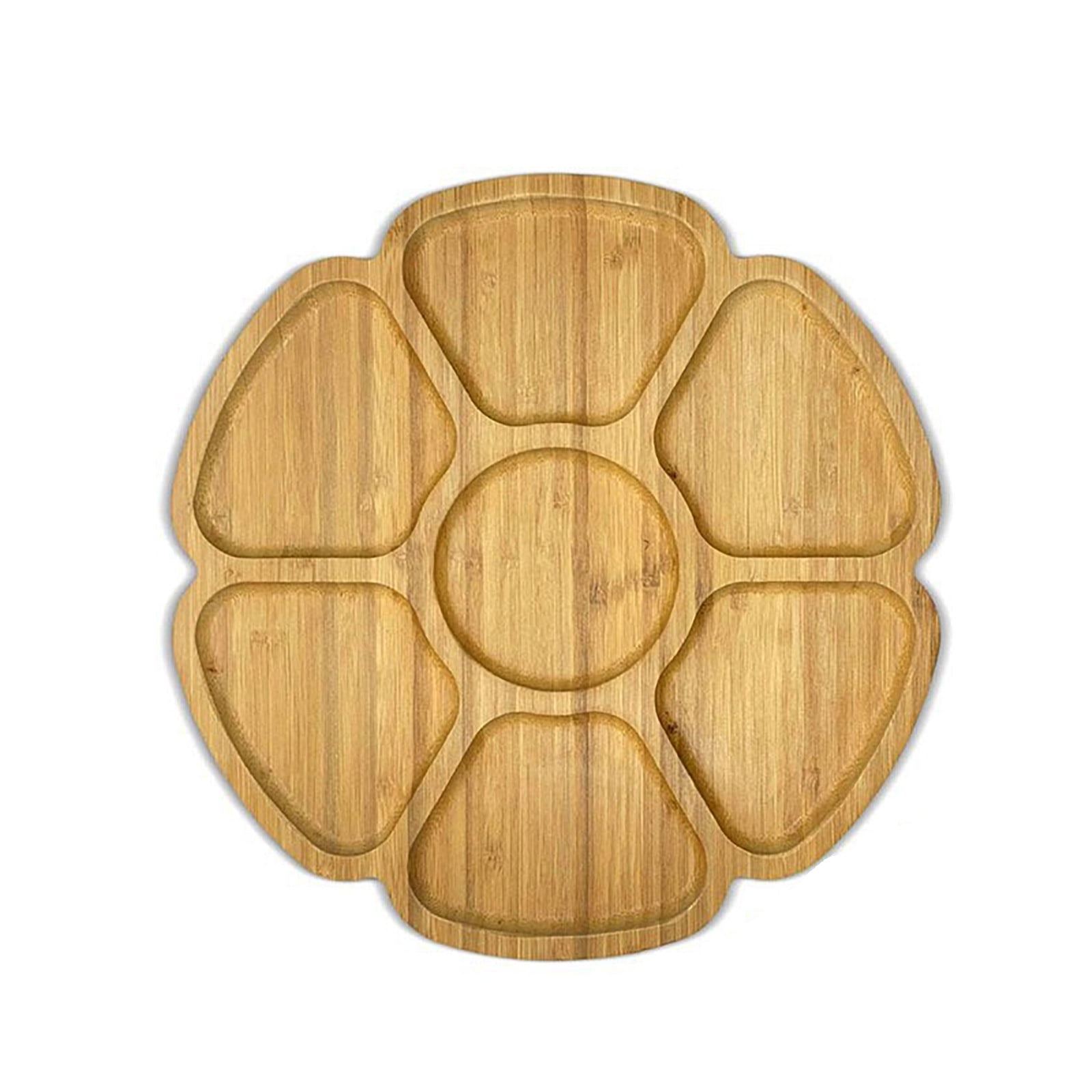 SPOORYYO Natural Wooden Rotatable Serving Tray with 7 Slots for Parties ...