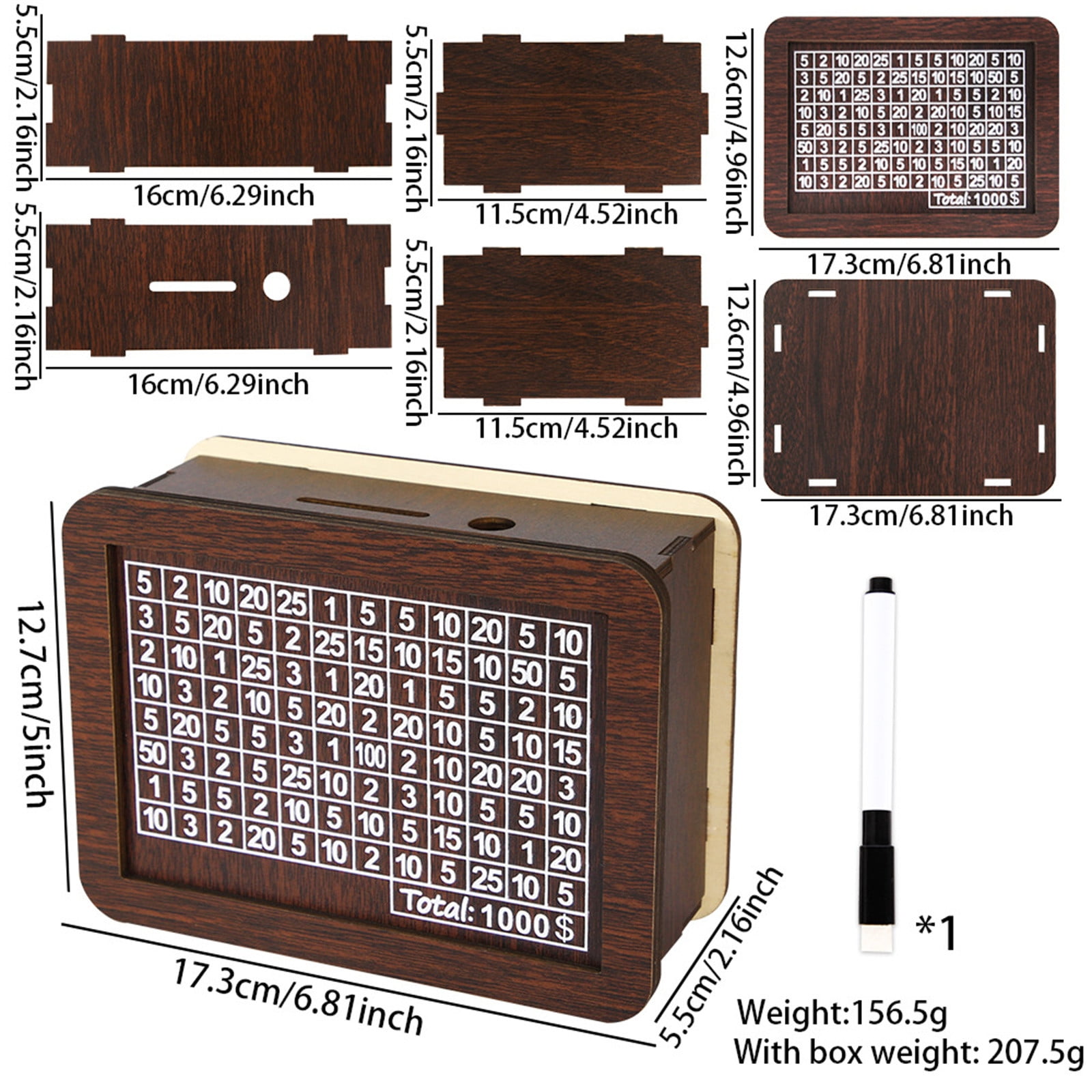 SPOORYYO Reusable Wooden Money Box with Replaceable Goals for Adults ...