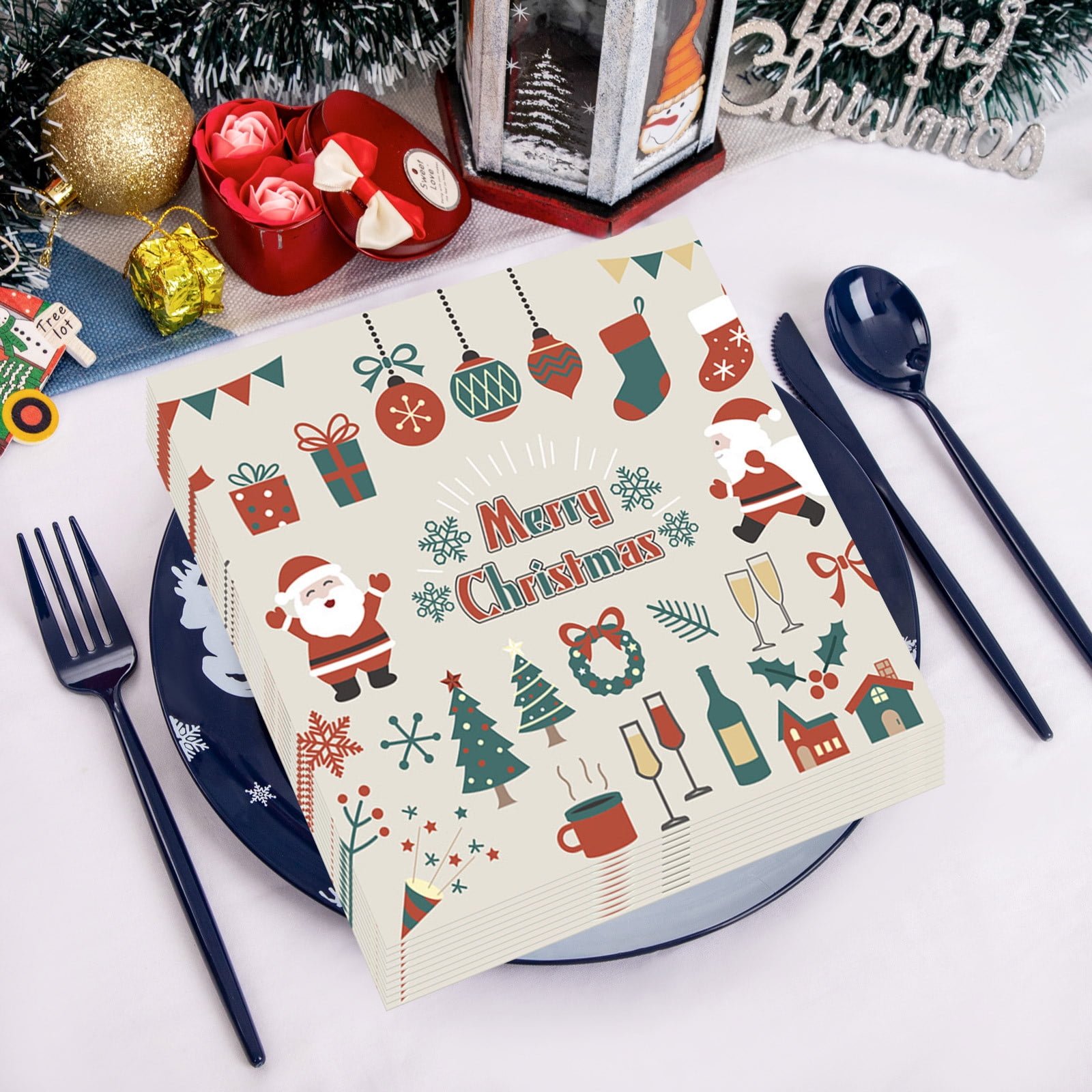 SPOORYYO Santa Claus Themed Disposable Napkins: 20 Soft, Purple Paper ...