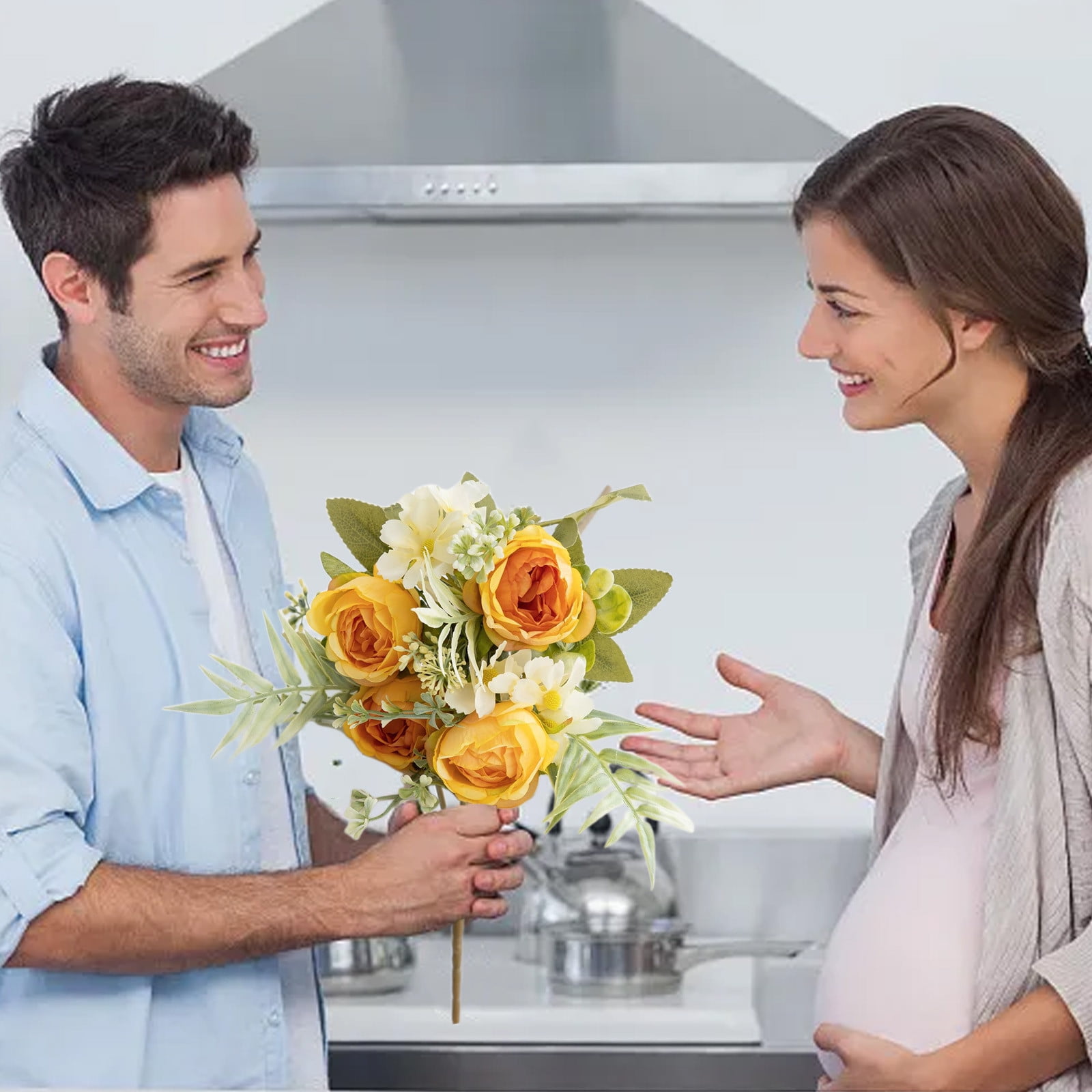 SPOORYYO Simulated Flowers Peonies Bouquet - Artificial Green Plants ...