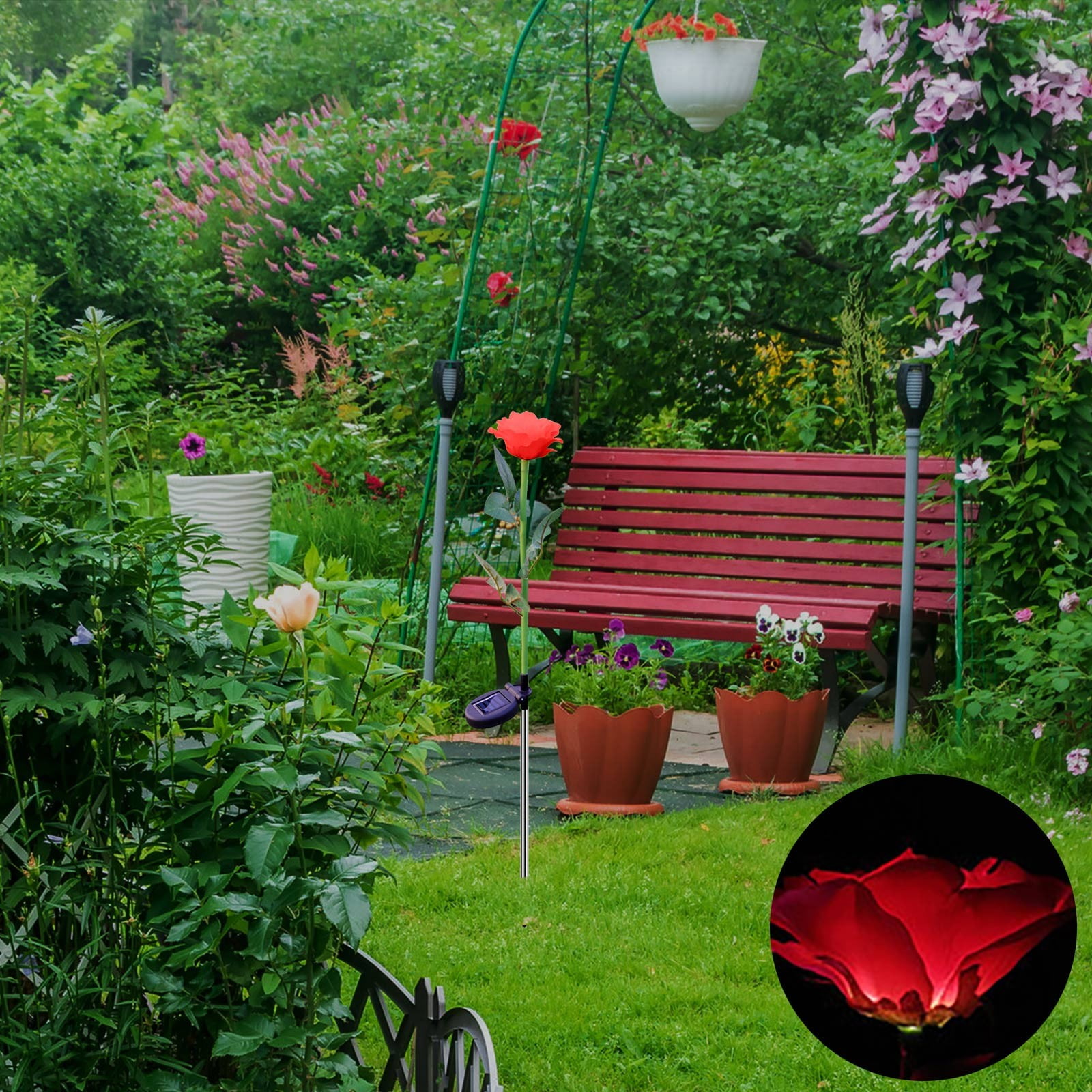 SPOORYYO Solar LED Rose Garden Stake Light, Single Head Outdoor Flower ...