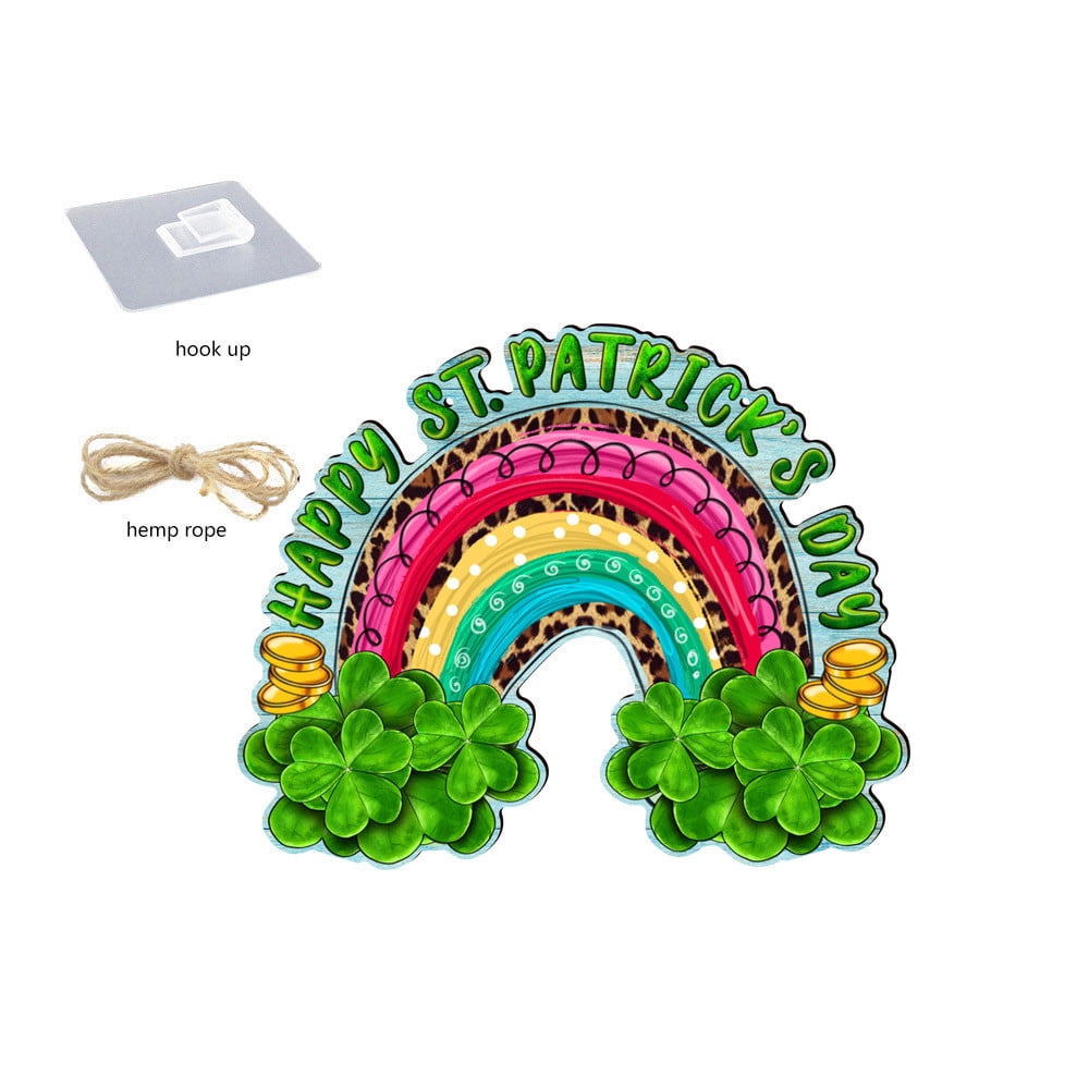 SPOORYYO St. Patrick's Day Gnome and Four-Leaf Clover Wooden Hanging ...