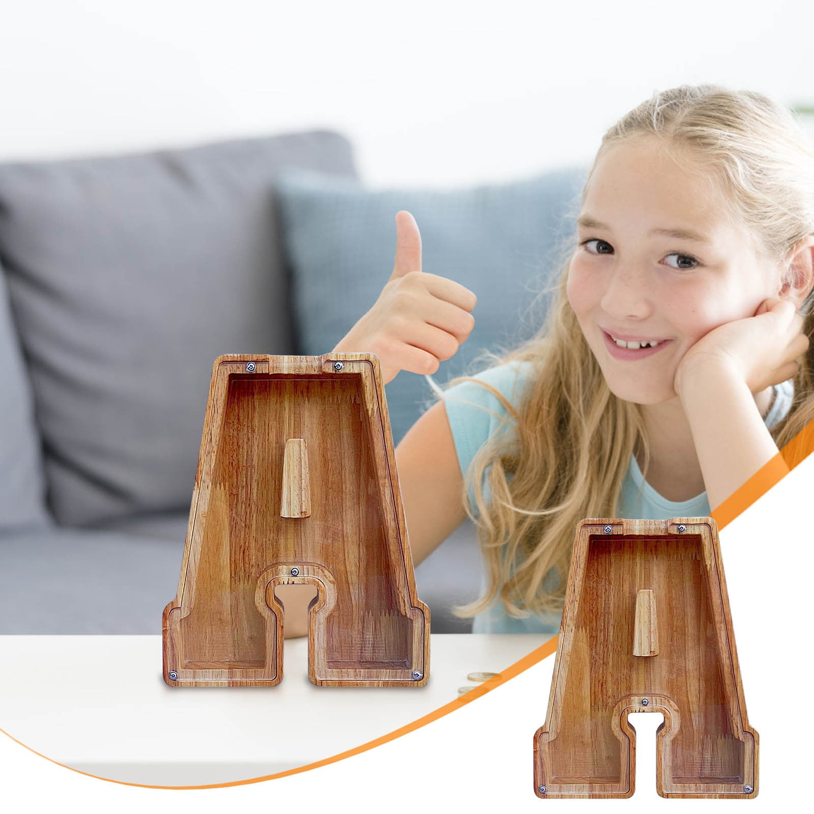SPOORYYO Transparent Wooden Letter Money Box with Glass Front for Kids ...