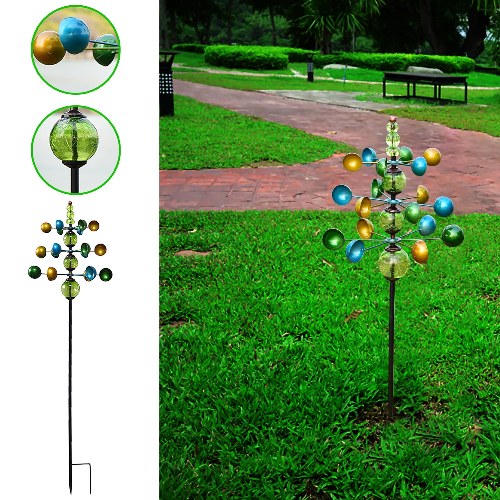 SPOORYYO Tri-Tiered Garden Windmill Spinners - Outdoor Metal Yard Art ...