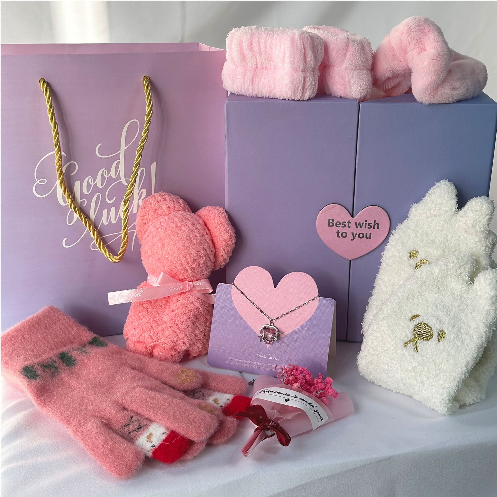 SPOORYYO Valentine's Day Gift Box Set with Warm Gloves, Plush Bear, and ...