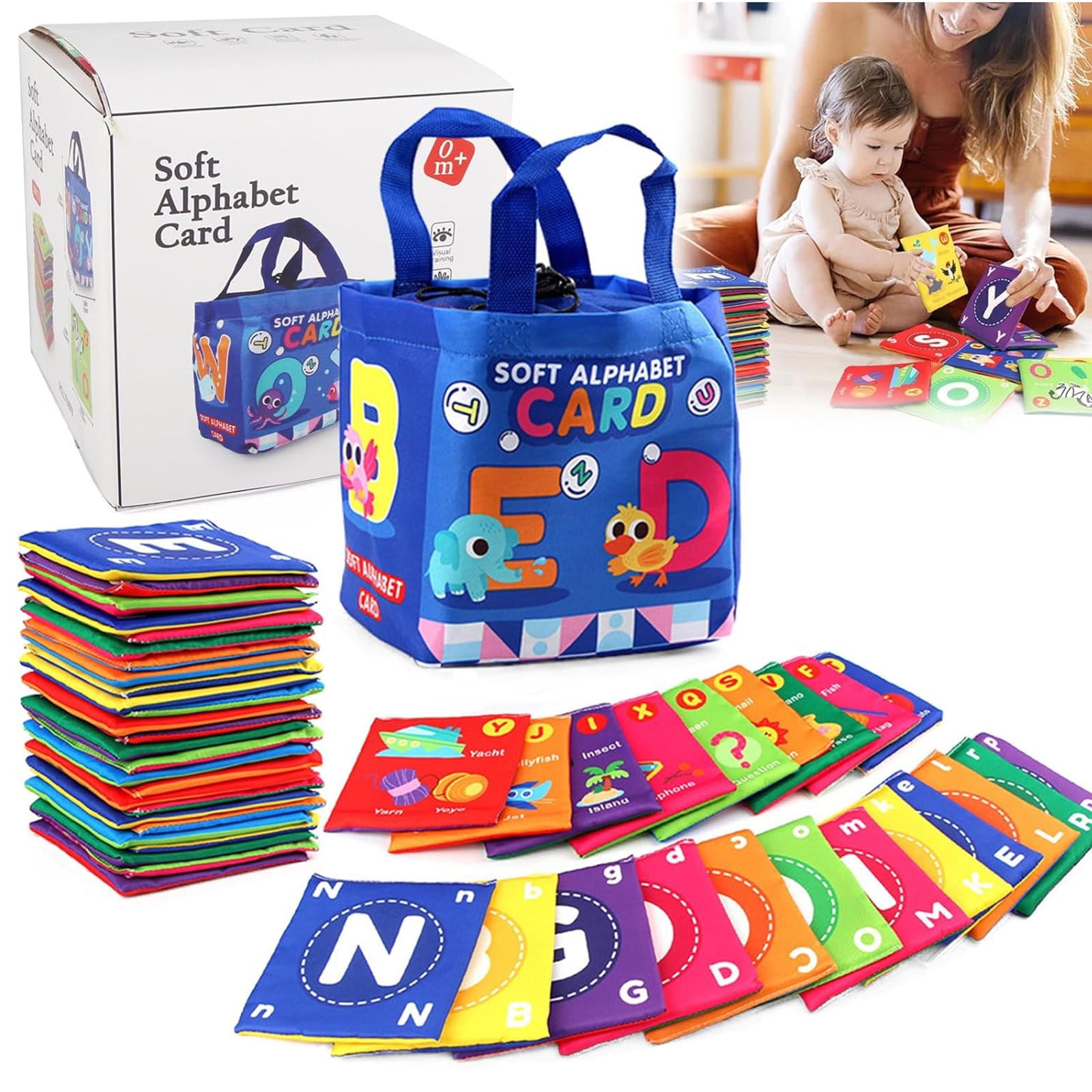 SPOORYYO Washable Soft Alphabet Cards - 26Pcs Baby Flash Cards Early ...